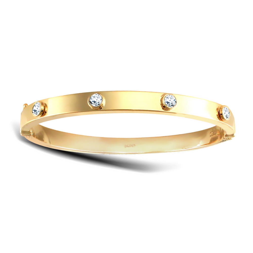 9ct Gold Jewelco London CZ Hinged Square Tube Eternity Bangle Bracelet ...