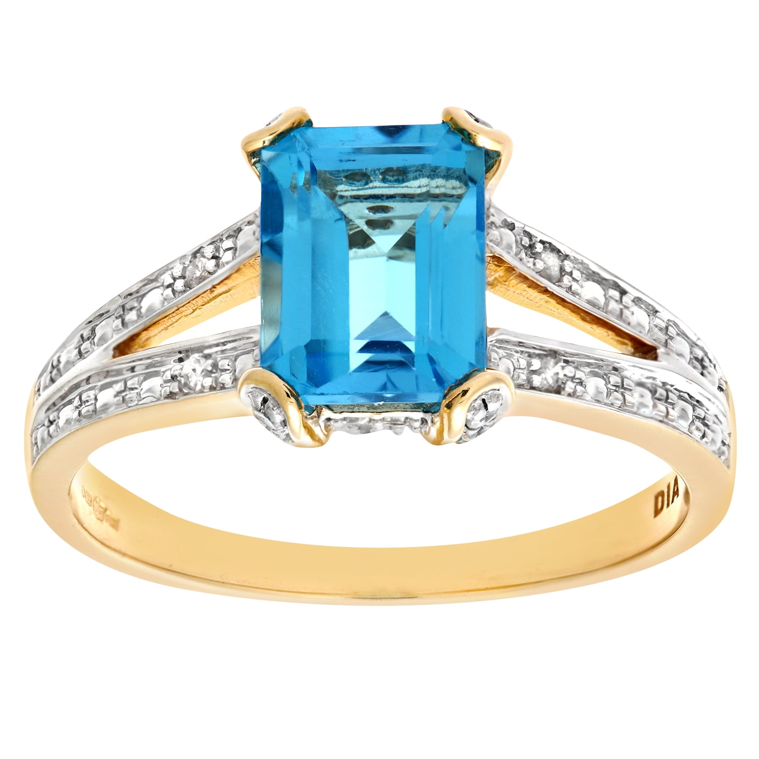 9ct Gold Jewelco London Diamond Emerald Cut Blue Topaz Art Deco ...