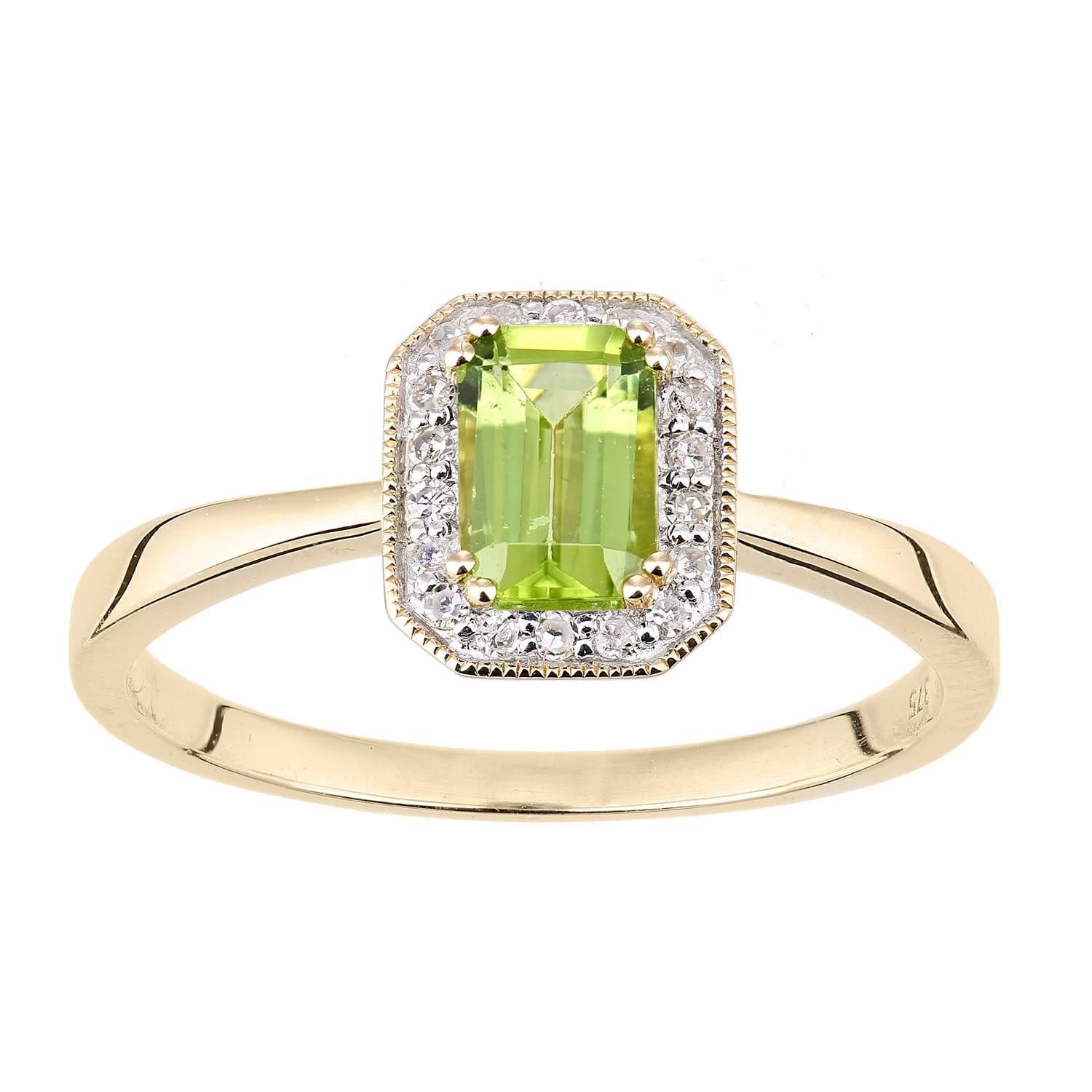9ct Gold Jewelco London Diamond Octagon Peridot Octagon Mill Grain Halo ...
