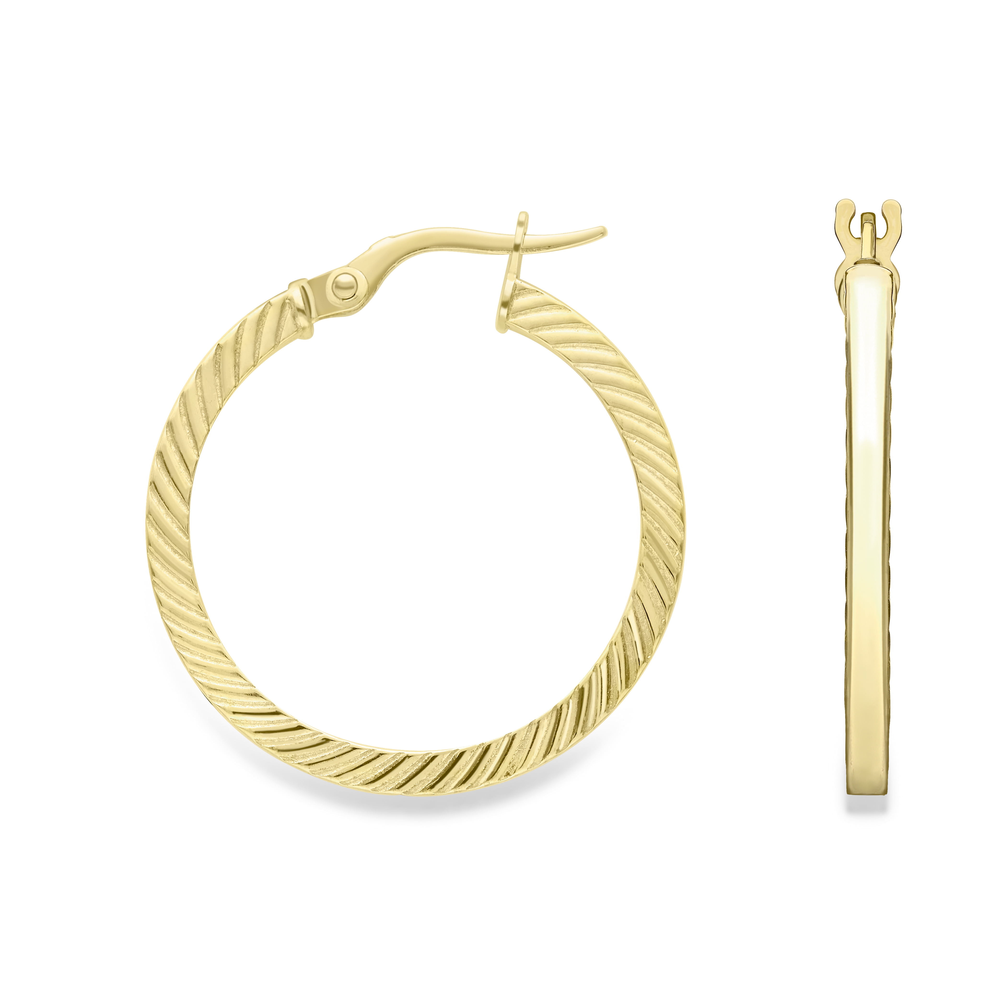 9ct Gold Jewelco London Ribbed Square Tube Creole Hoop Earrings 1.5mm ...