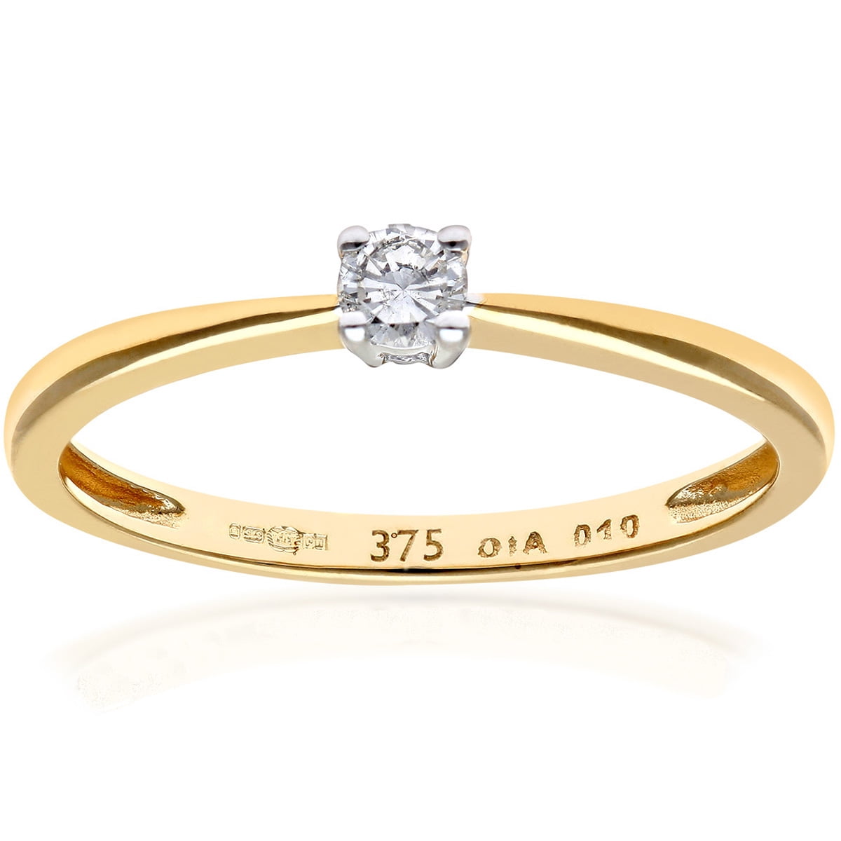 9ct Gold Jewelco London Round 10pts Diamond 4 Claw Solitaire Engagement ...