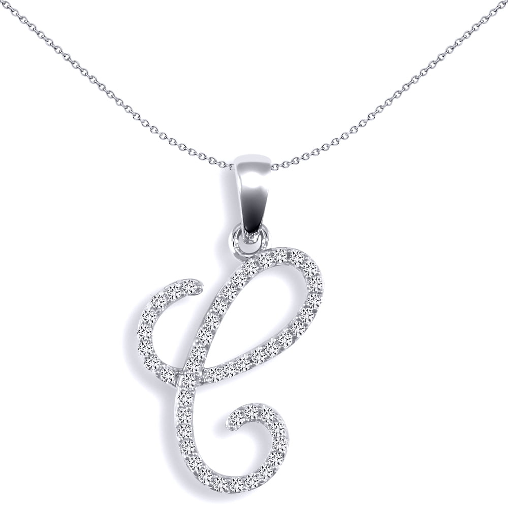 9ct White Gold Jewelco London Diamond Calligraphy Initial Pendant ...