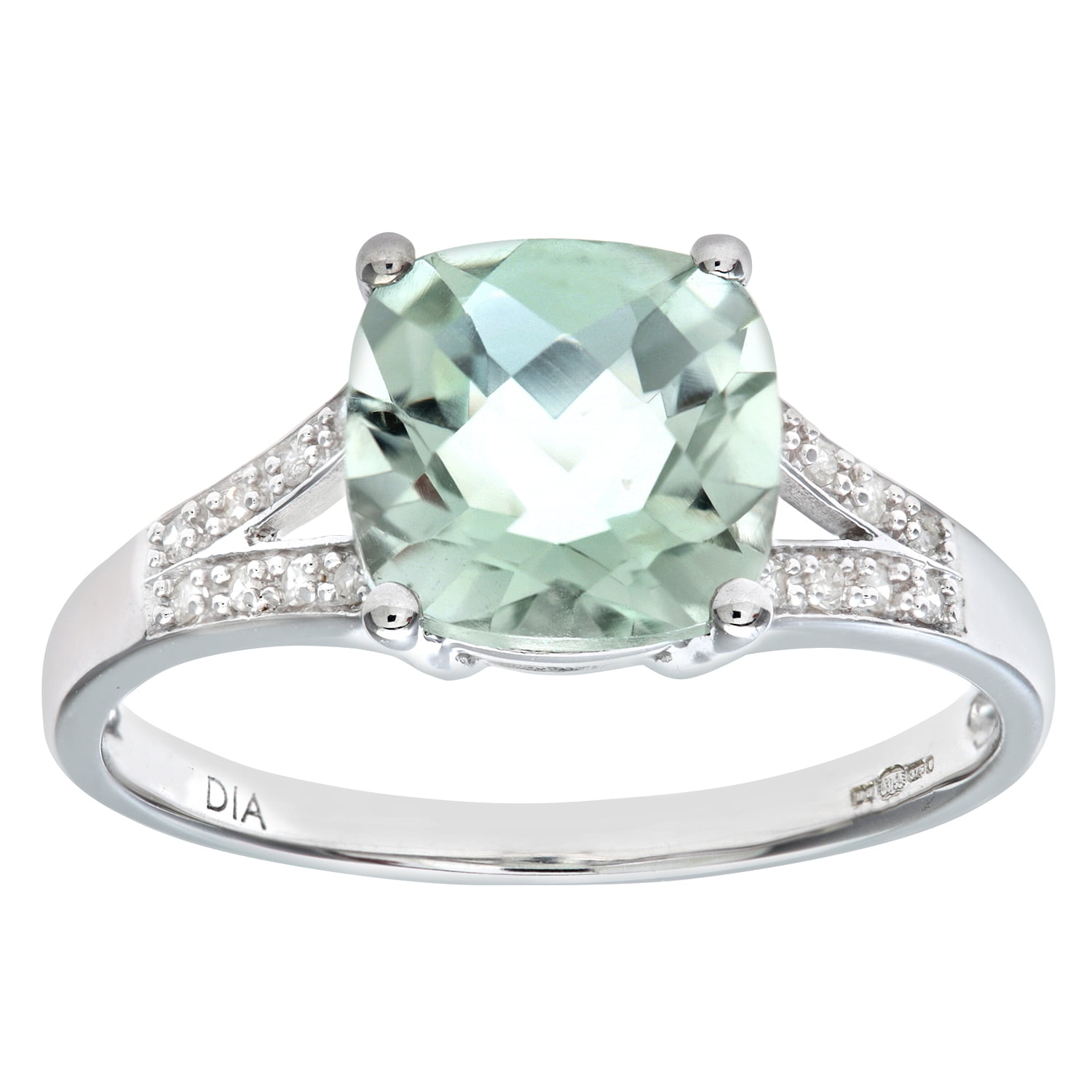 9ct White Gold Jewelco London Diamond Cushion Amethyst Split Pave ...