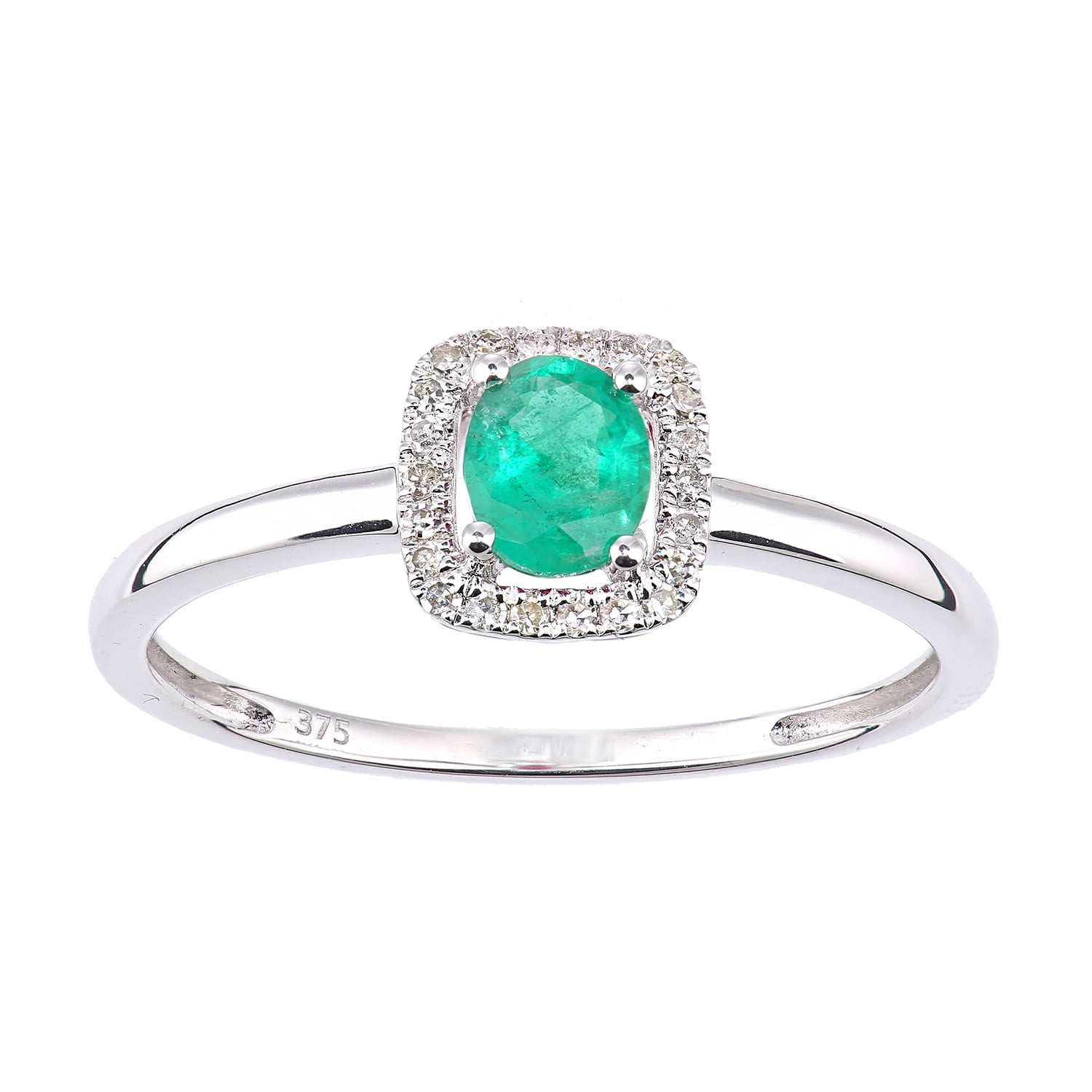9ct White Gold Jewelco London Diamond Oval Emerald Square Cushion Halo ...