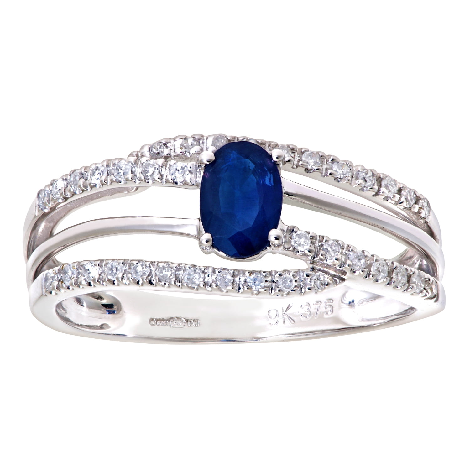 9ct White Gold Jewelco London Diamond Oval Sapphire Train Track ...