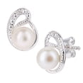9ct White Gold Jewelco London Diamond Pearl 5mm Ouroboros Moon Stud ...