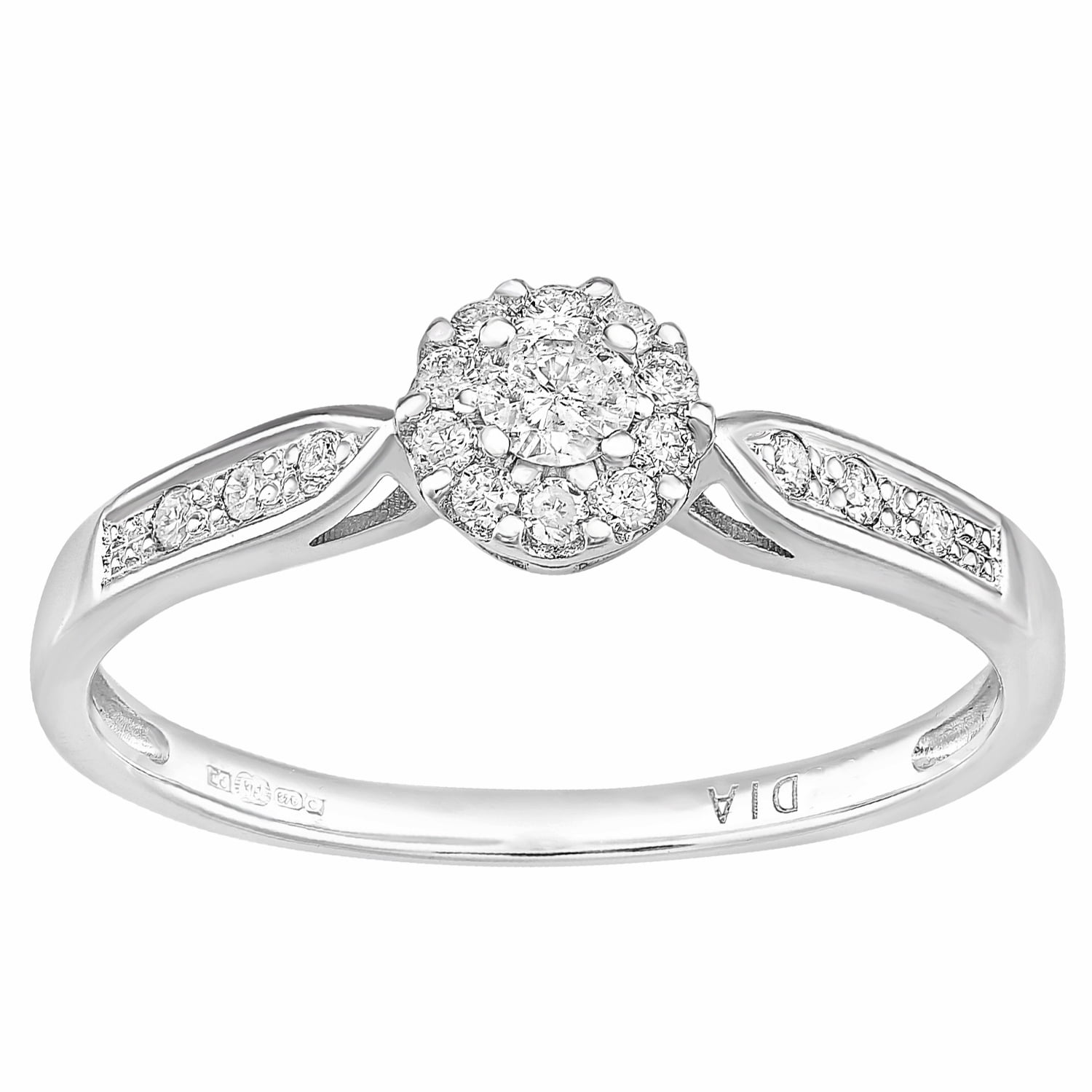 9ct White Gold Jewelco London Round 1/4ct Diamond Halo Engagement Ring ...
