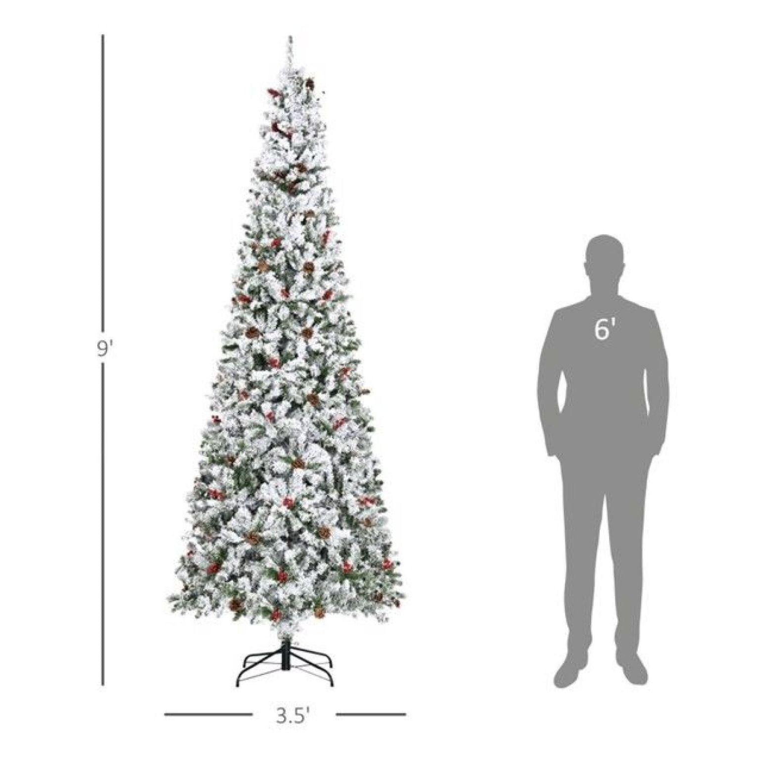 9ft Artificial Christmas Tree - Pre-Lit Pencil Tree with Pine Cones ...