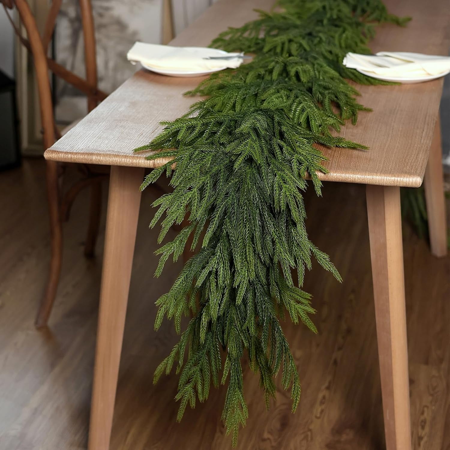 9ft Artificial Cliff Cedar Garlands, Real Touch Winter Norfolk Pine ...
