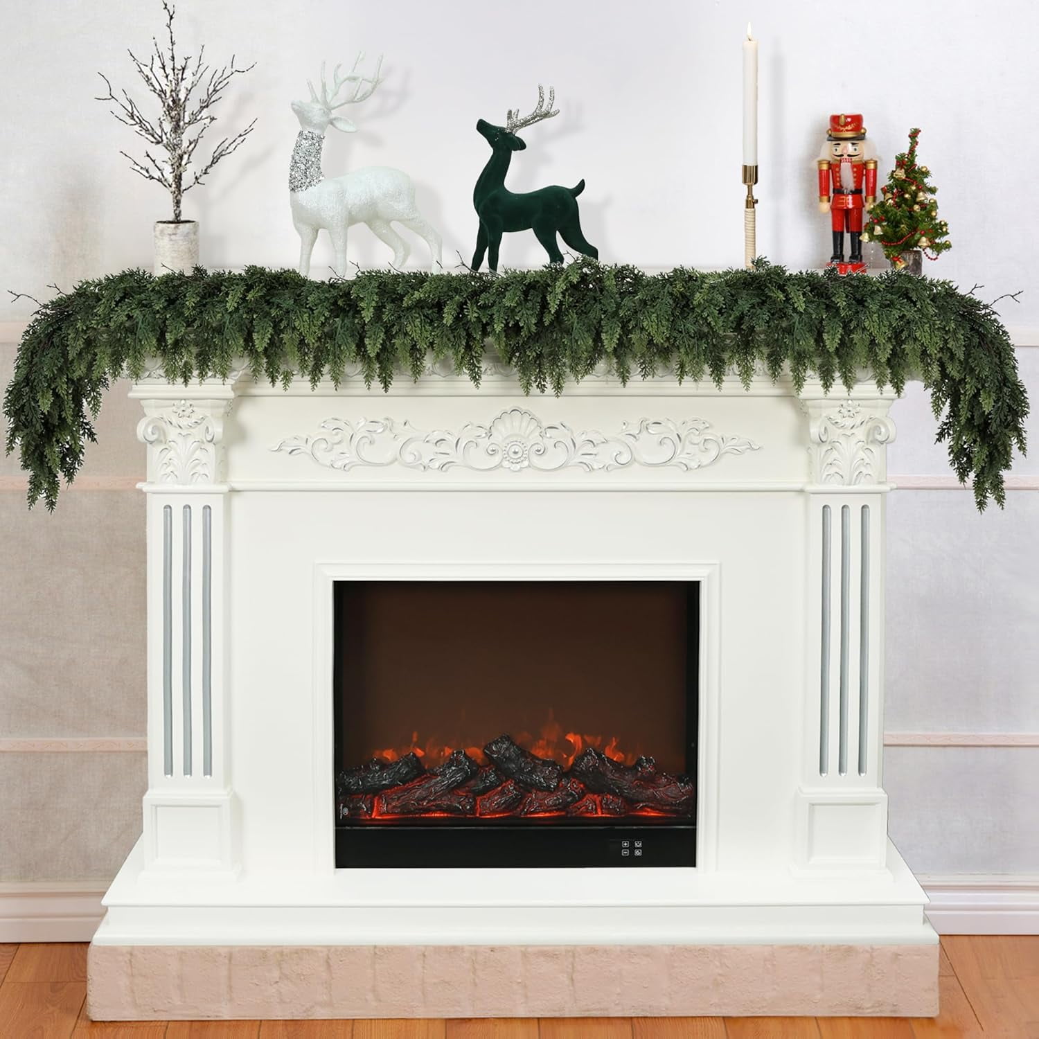 9ft Christmas Garland Realistic Soft and Thickness Green Faux Cedar ...