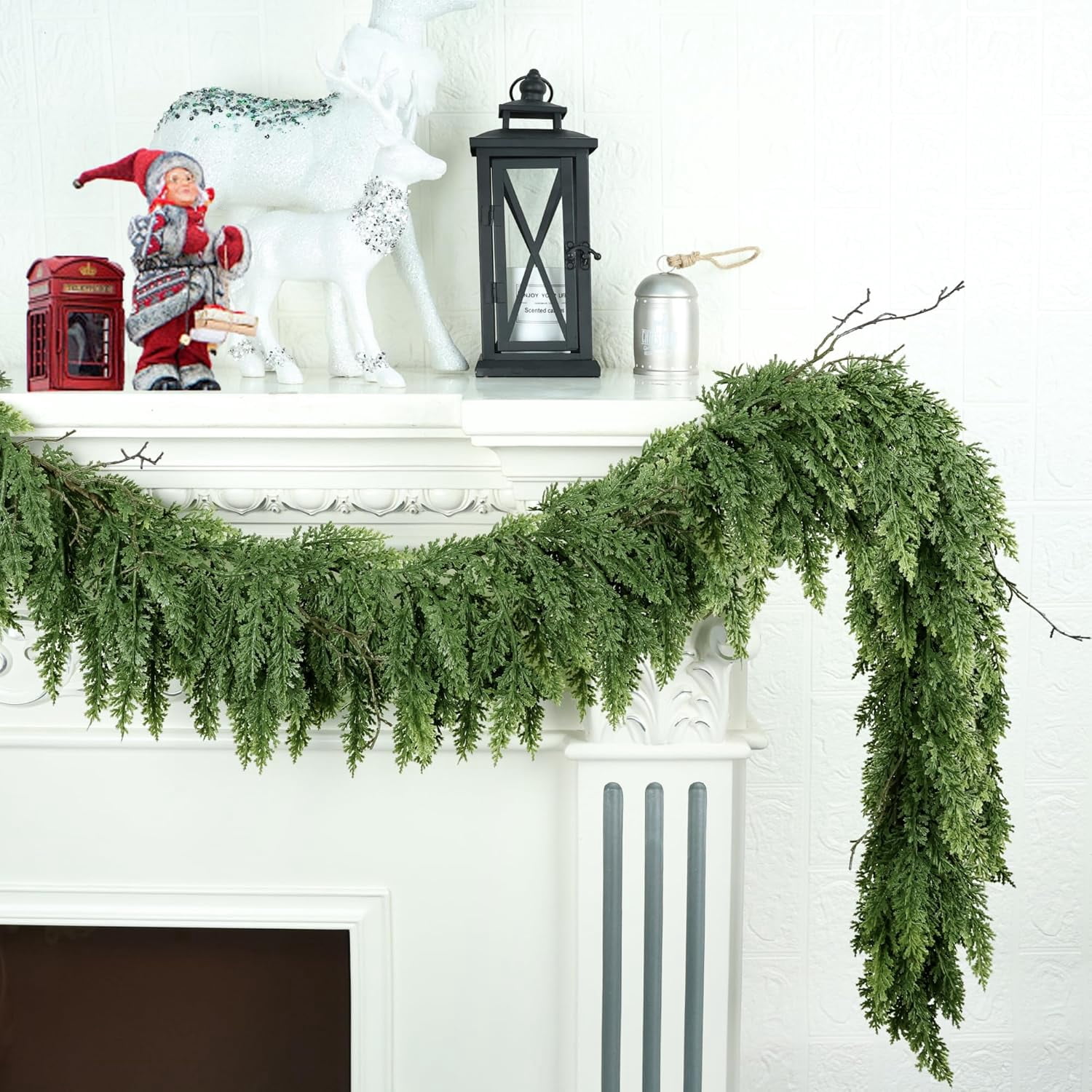 9ft Christmas Garland Realistic Soft and Thickness Green Faux Cedar ...