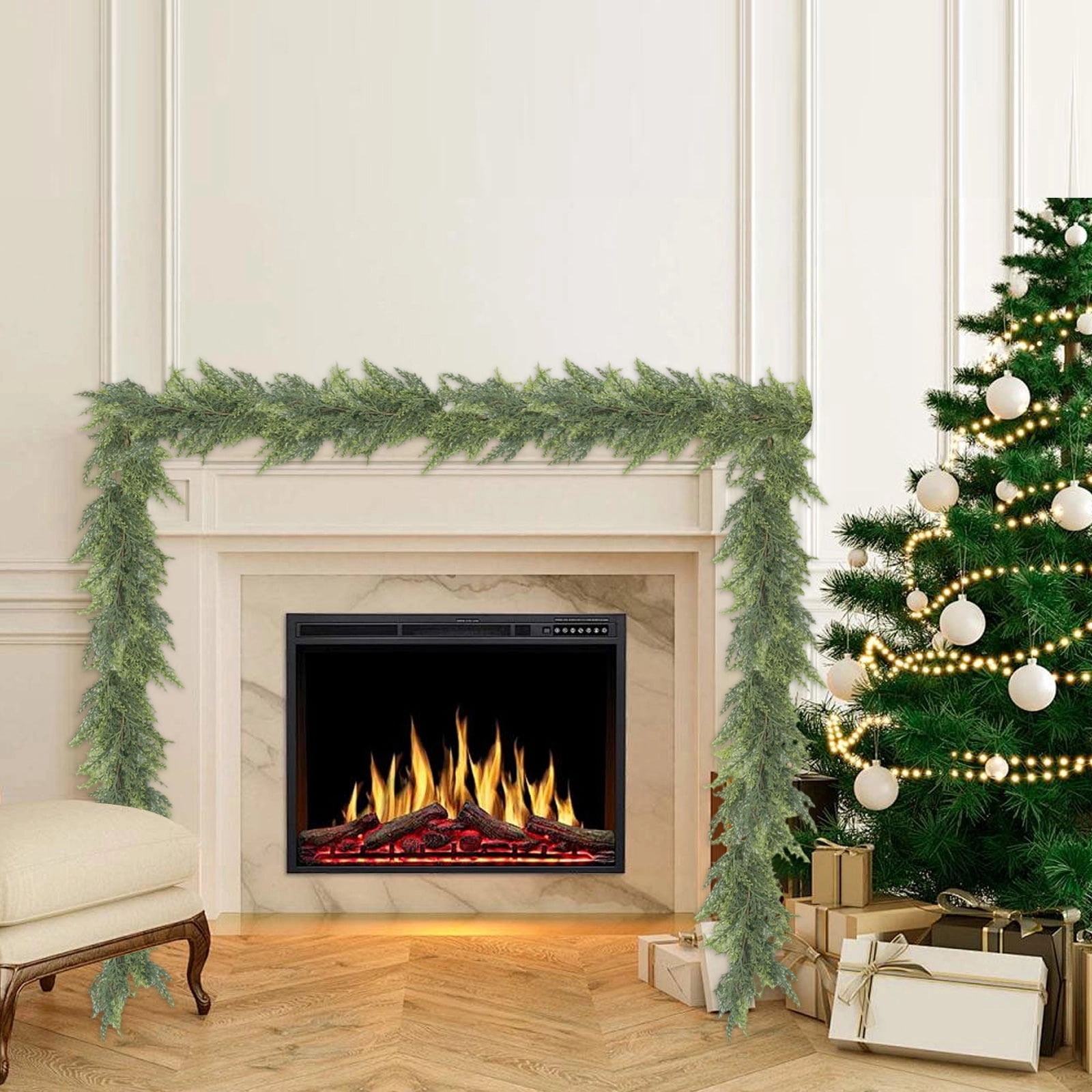 9ft Christmas Garland Realistic Soft and Thickness Green Faux Cedar ...