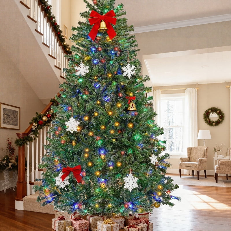 9ft Christmas Tree, Pre-lit Artificial Spruce Christmas Trees with ...