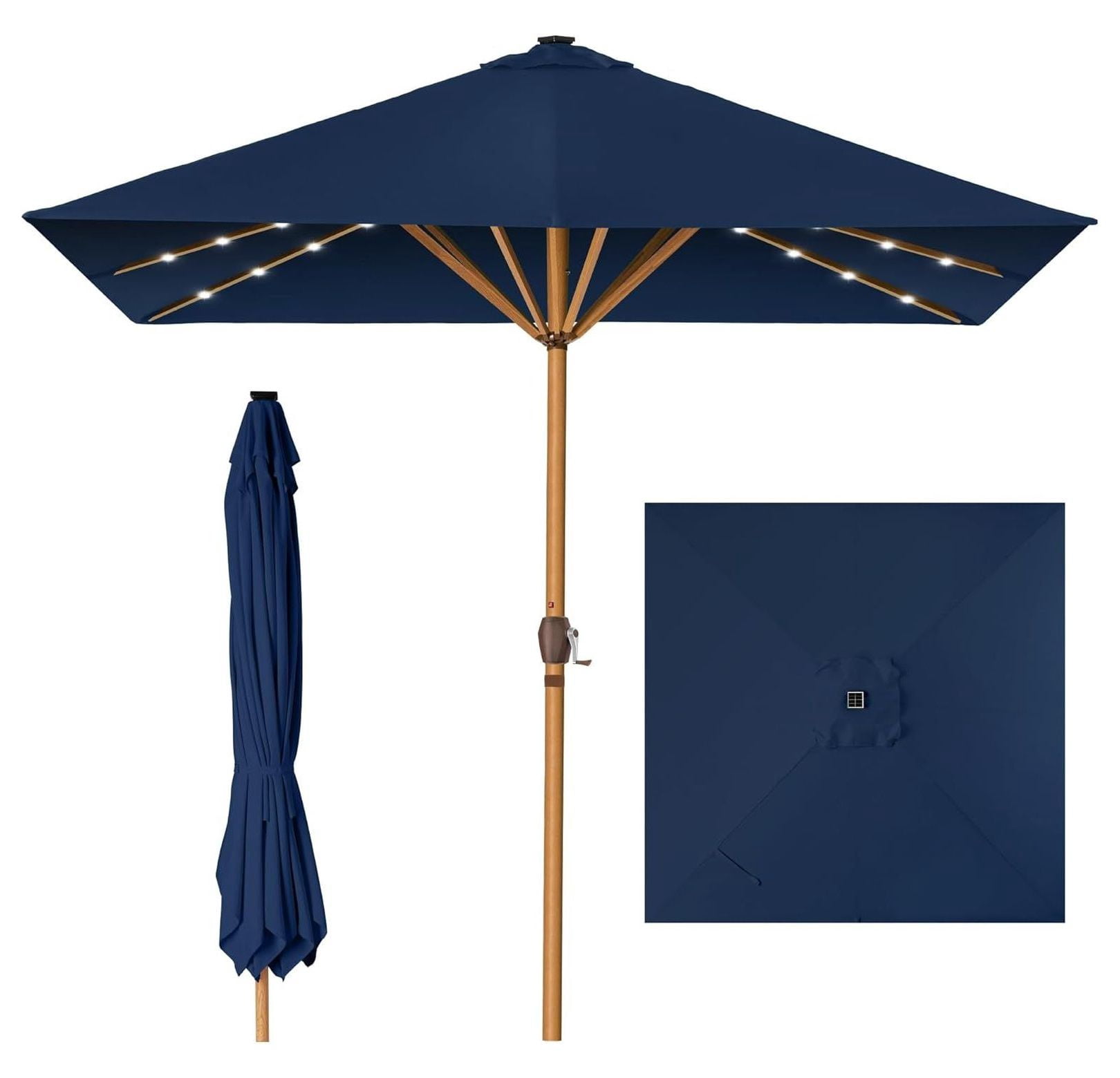 9ft Deep Square Solar Powered LED Lighted Patio Umbrella w/Faux Wood ...