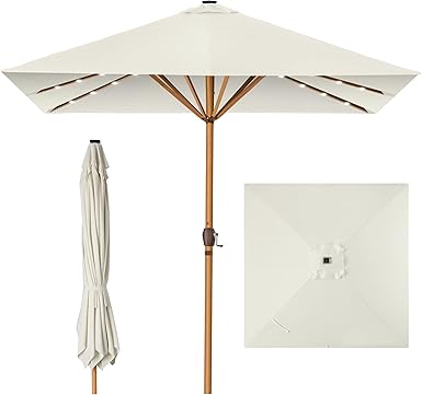 9ft Deep Square Solar Powered LED Lighted Patio Umbrella w/Faux Wood ...