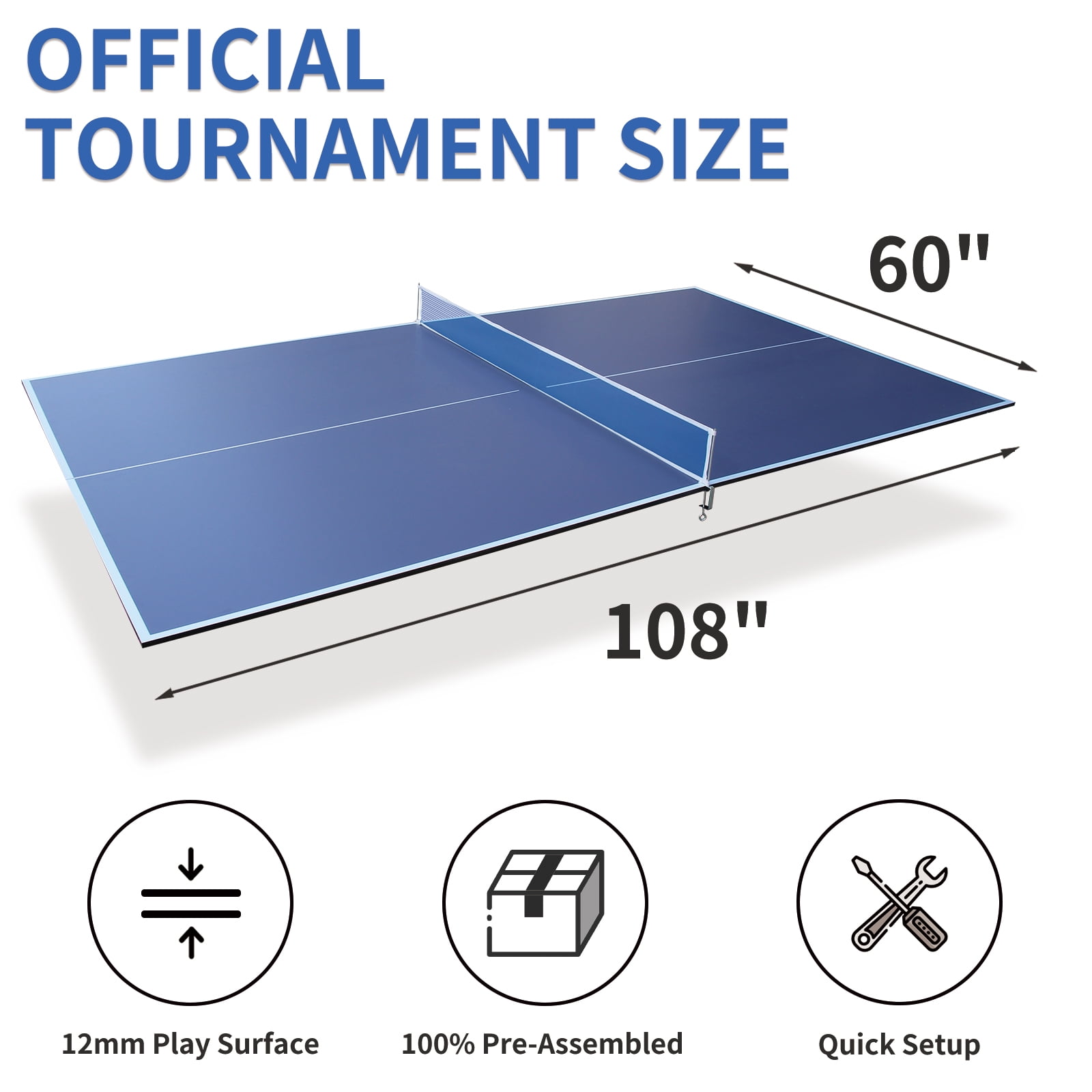 9ft Foldable Blue Ping Pong Table Top - Mid-Size, Portable and Great ...