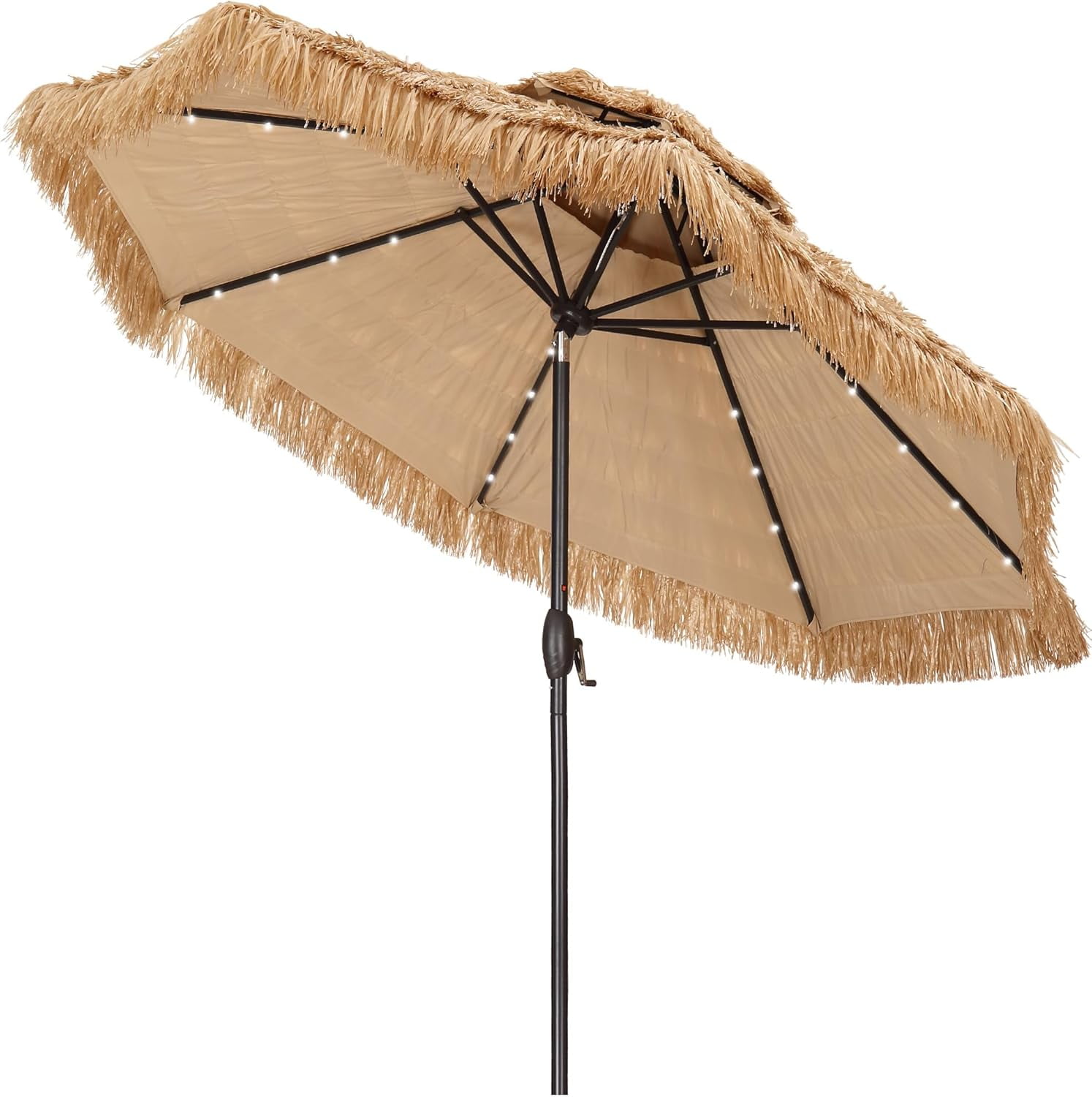 9ft Hula Thatched Tiki Patio Umbrella with LED Lights, Hawaiian Style ...
