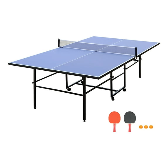 9ft Mid-Size Table Tennis Table Foldable & Portable Ping Pong Table Set ...