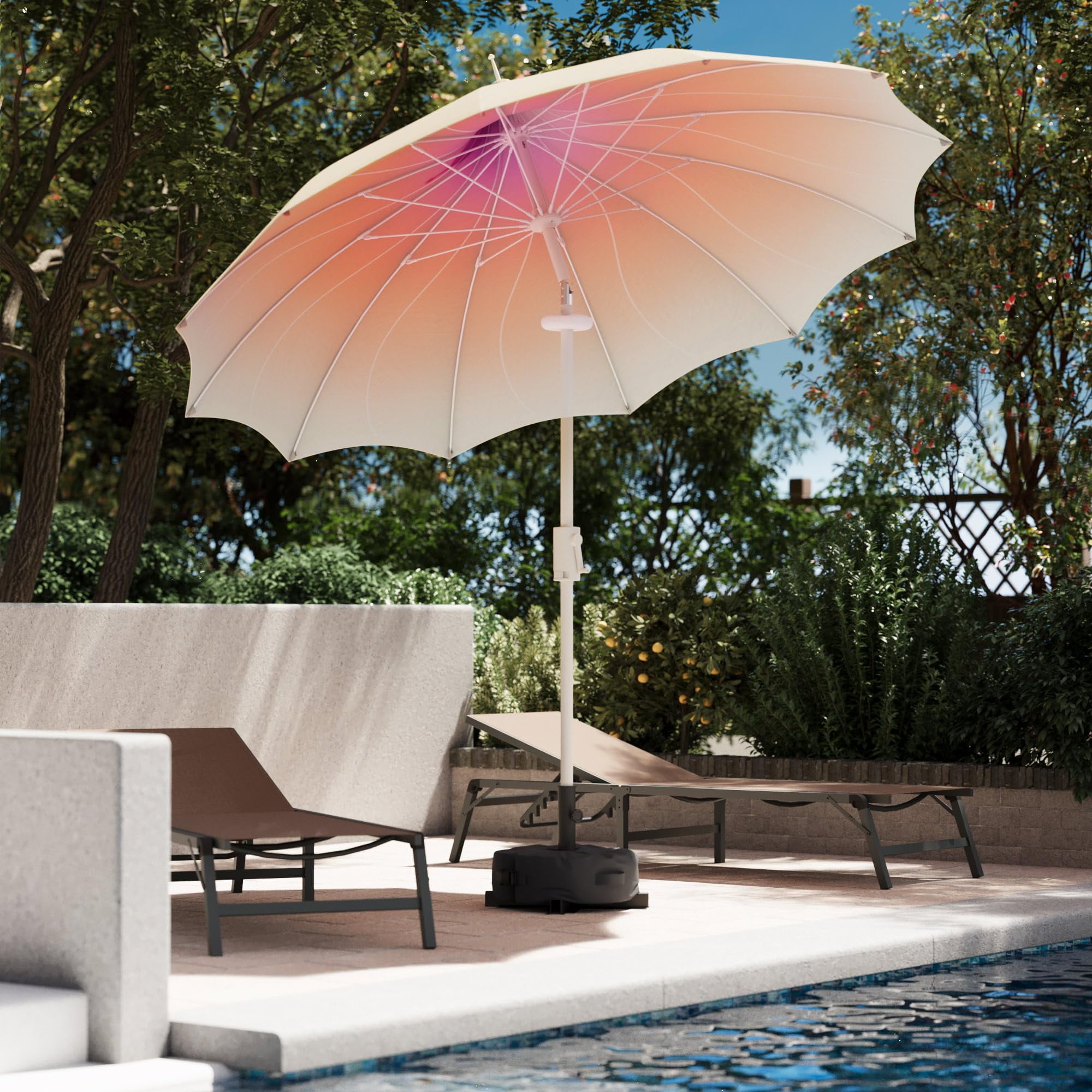 9ft Pagoda Patio Umbrella with LED Lights, Outdoor Patio Table Umbrella ...