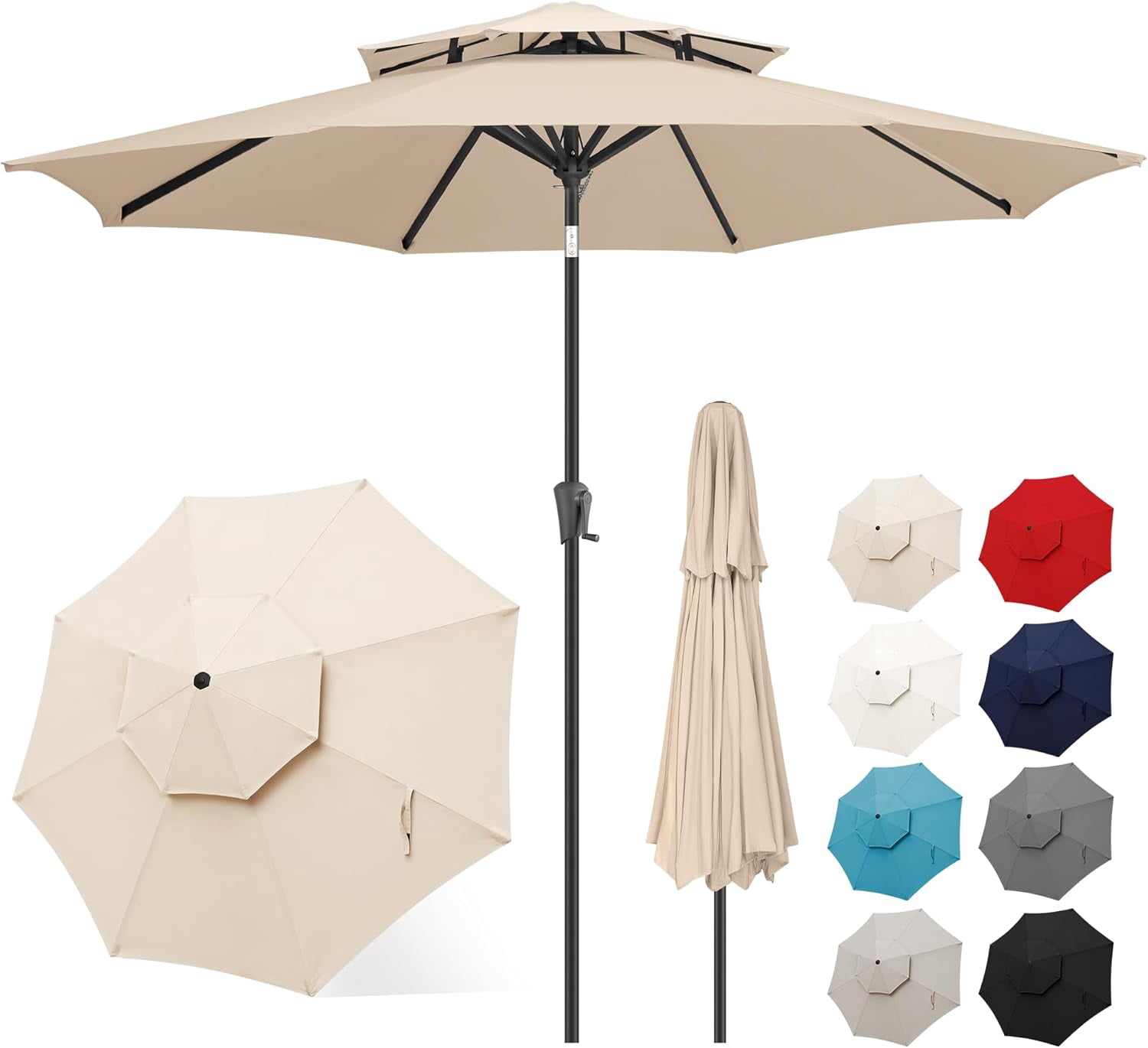 9ft Patio Umbrella - 2 Tiers Outdoor Umbrella with Push Button Tilt and ...