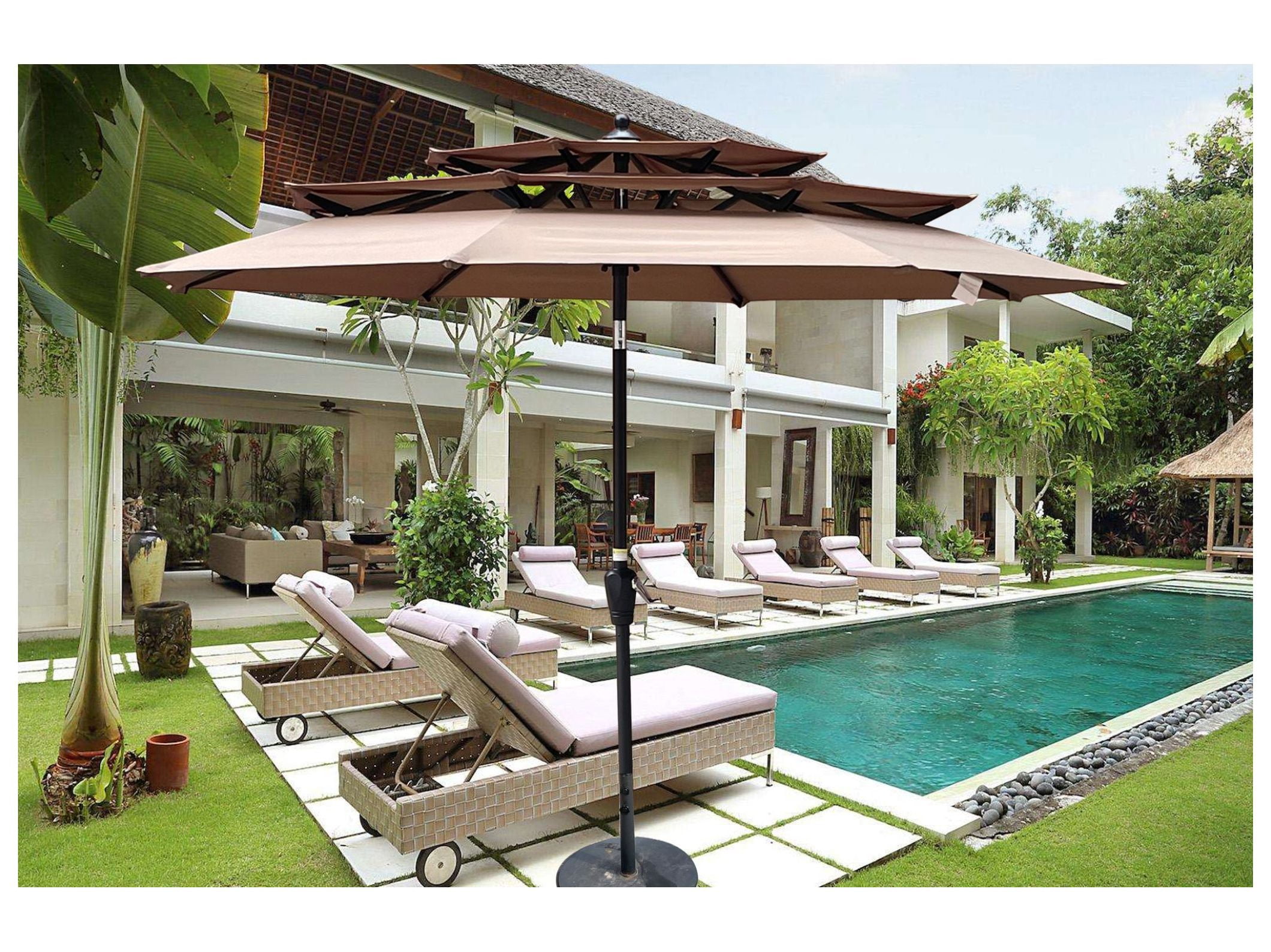 9ft Patio Umbrella Outdoor, 3-Tier Crank Tilt Beach Umbrella with Air ...