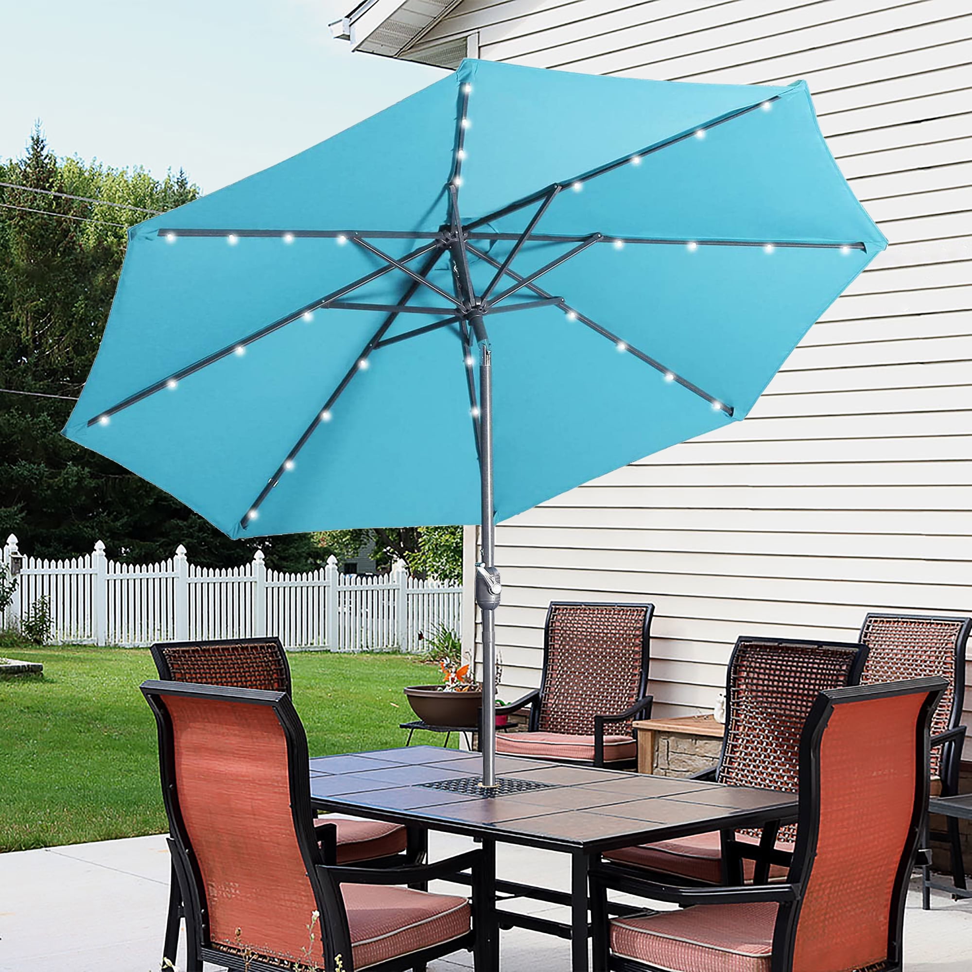 9ft Heavy Duty Patio Umbrella, Solar Powered 32 LED Outdoor Market ...