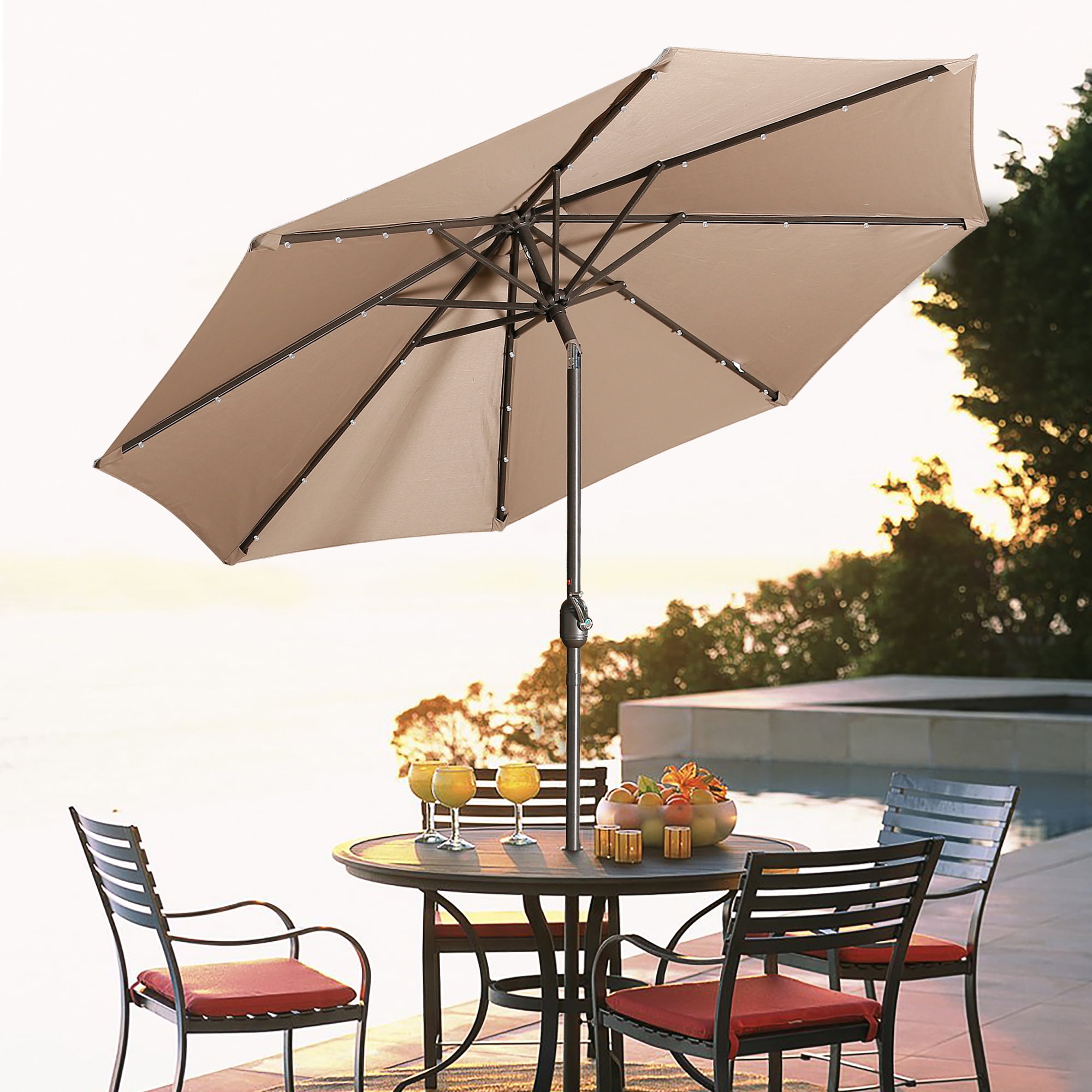 Walmart 9ft Patio Umbrella with Solar LED, Tilt/Crank, Waterproof, UV ...