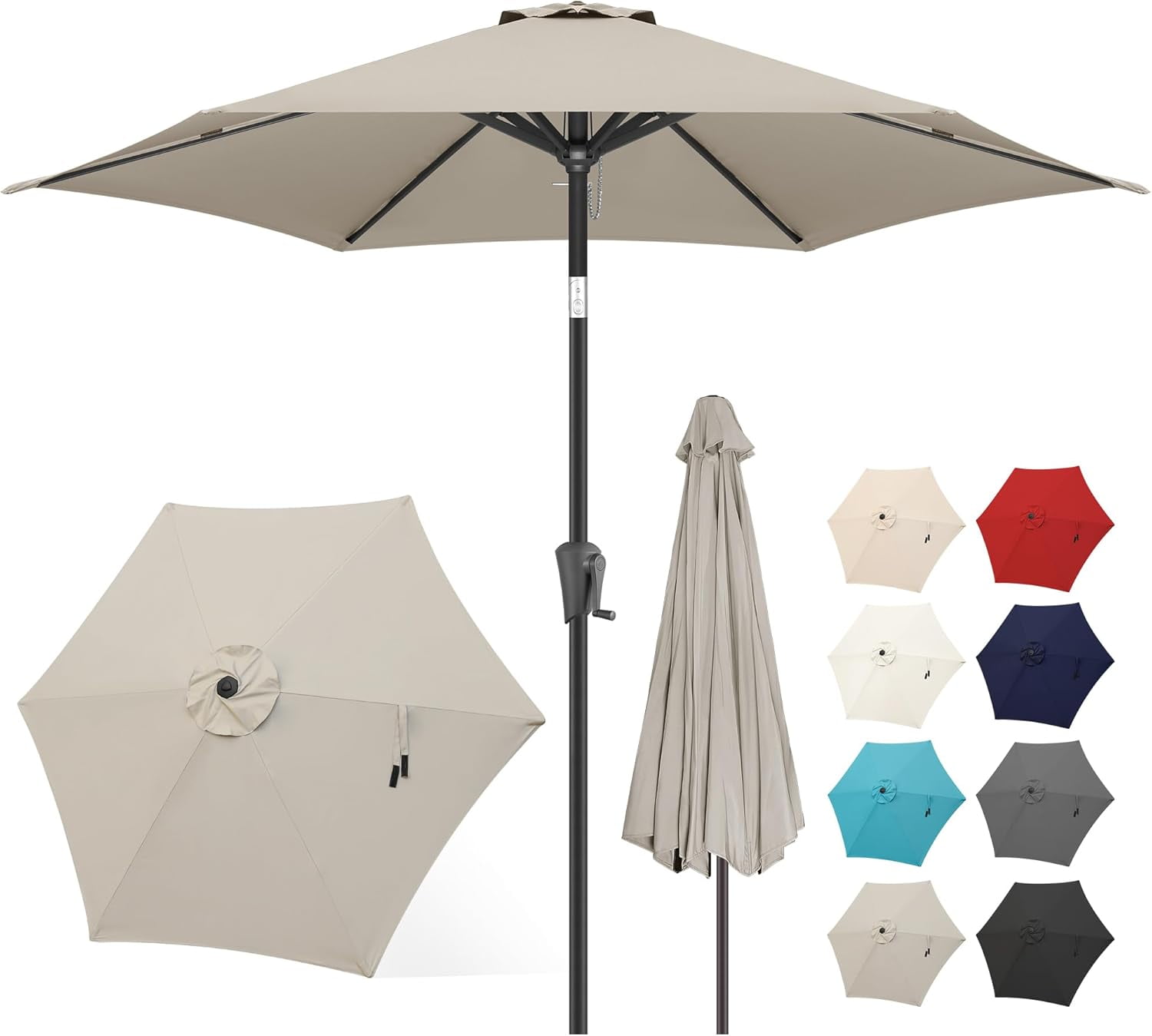 9ft Patio Umbrella Outdoor - Table Umbrella with Push Button Tilt and Crank, UV Protection, 6 ...
