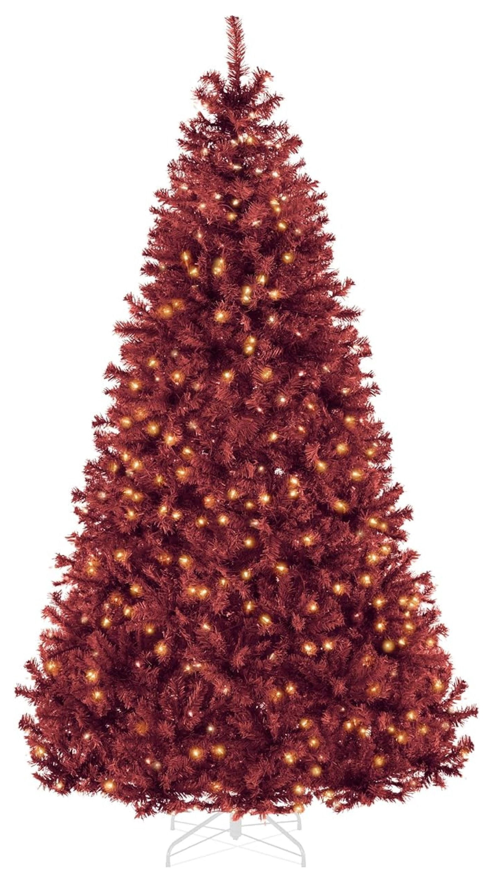 9ft Pre-Lit Burgundy Christmas Tree, Full Artificial Holiday Decoration ...
