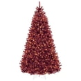 9ft Pre-Lit Burgundy Christmas Tree, Full Artificial Holiday Decoration ...