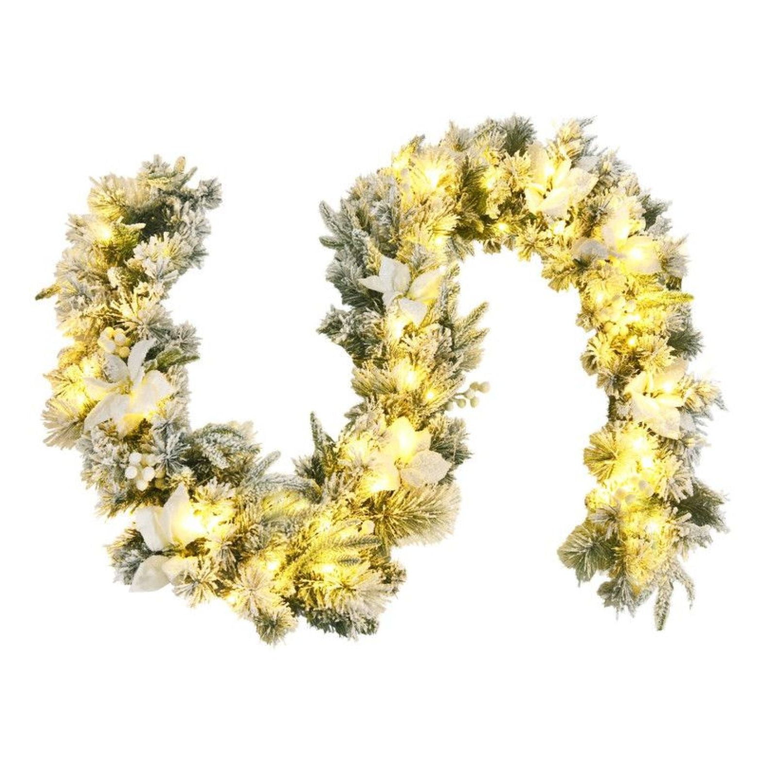 9ft Pre-Lit Christmas Garland - 50 LED Lights - White PVC & PE - Indoor ...