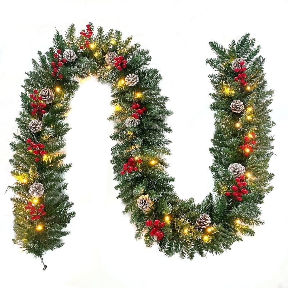 Co Win 9ft Pre-Lit Christmas Garland, 50 Waterproof LED Lights, Pine ...