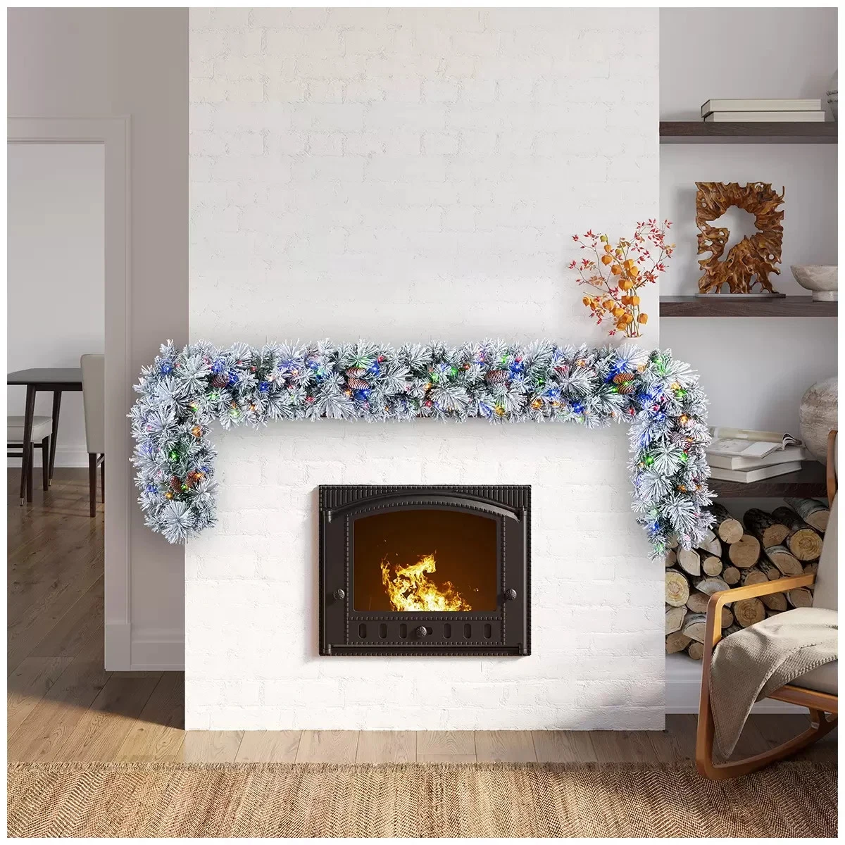 9ft Pre-Lit Flocked Glitter Artificial Christmas Garland, 150 color ...