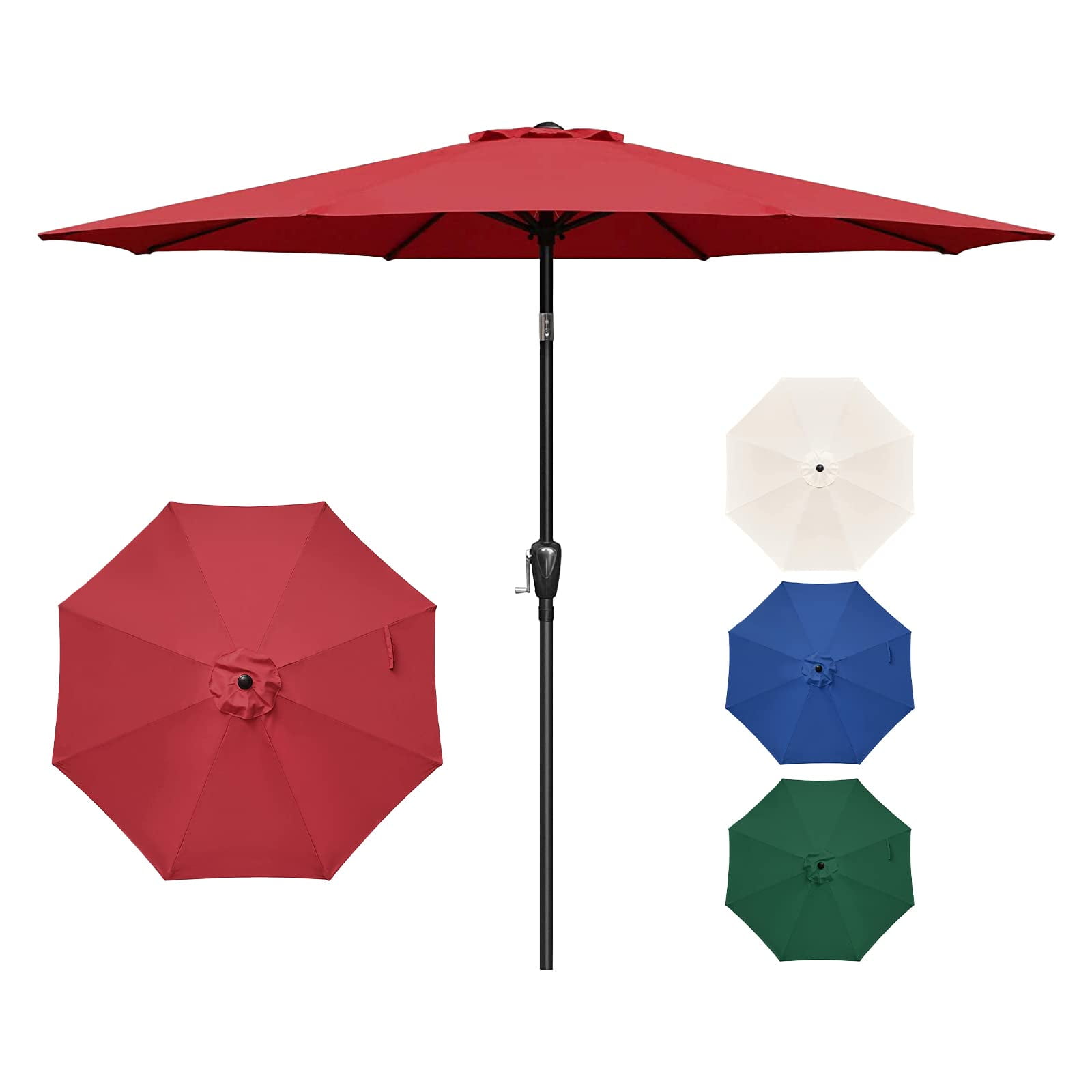 9ft Premium Patio Umbrella with Tilt Mechanism, 8 Heavy-Duty Ribs, Sun ...
