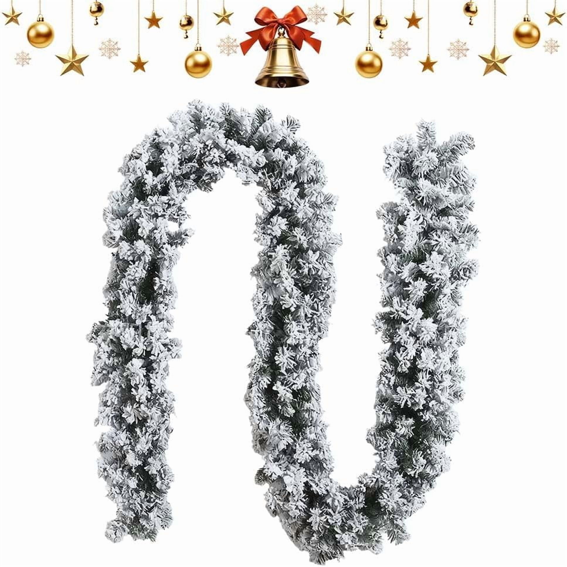 9ft Real Touch Snow Garland, Flocked Artificial Cedar Pine Garland for ...