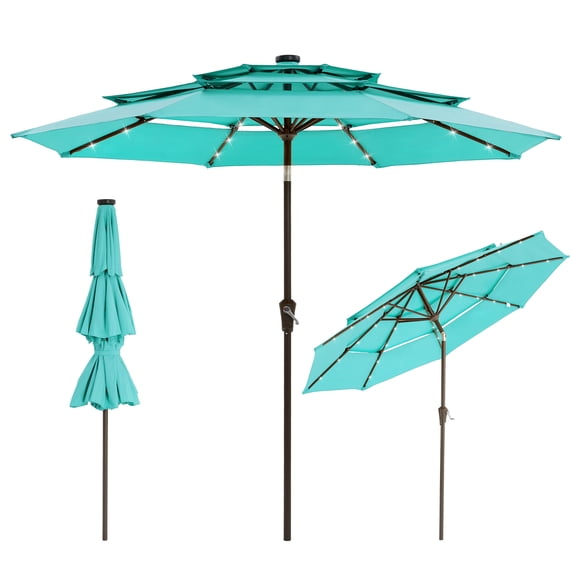 9ft Solar Patio Umbrella with LED Lights, Outdoor Table Umbrella with ...
