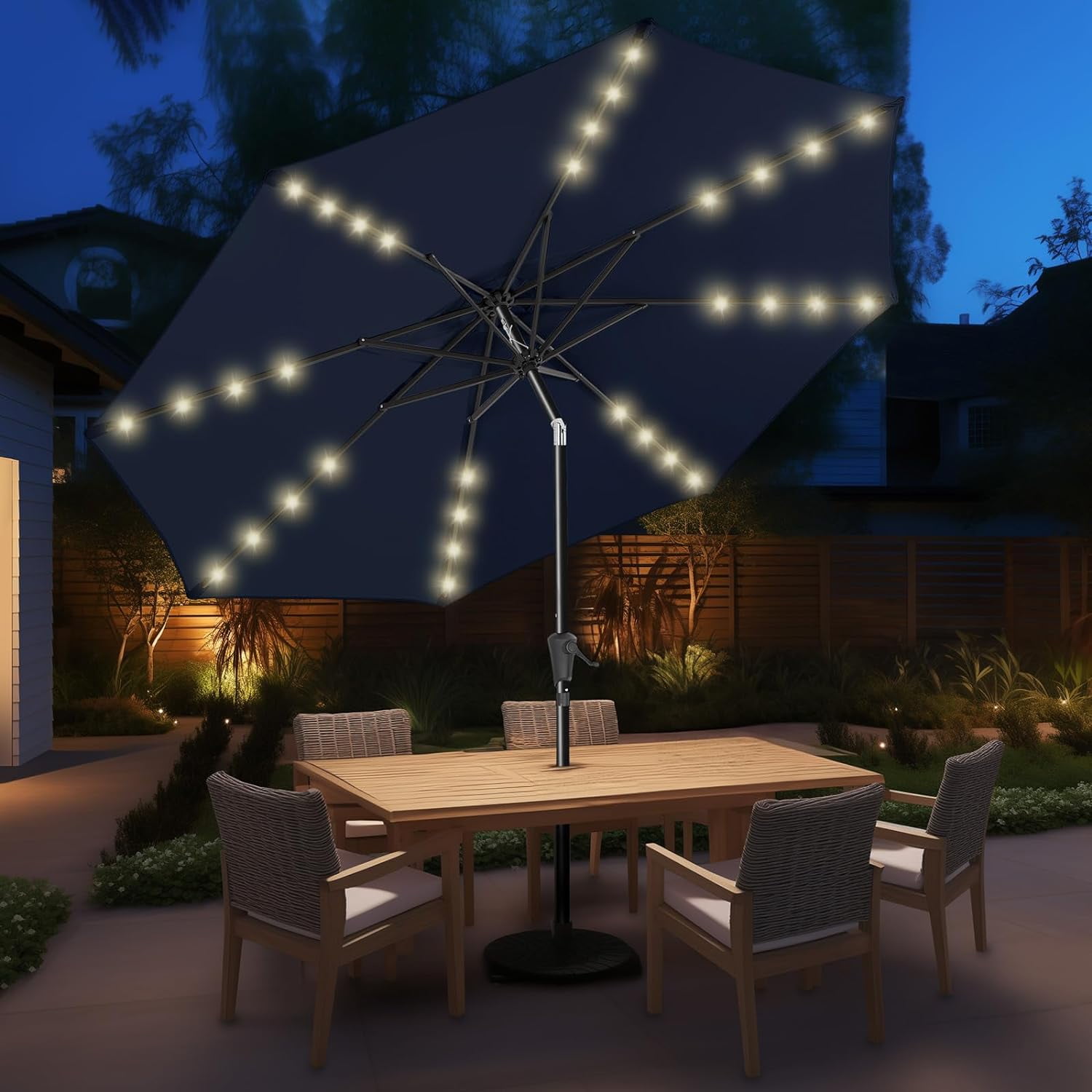 9ft Solar Patio Umbrella - Solar Lights LED Lighted Outdoor Market ...
