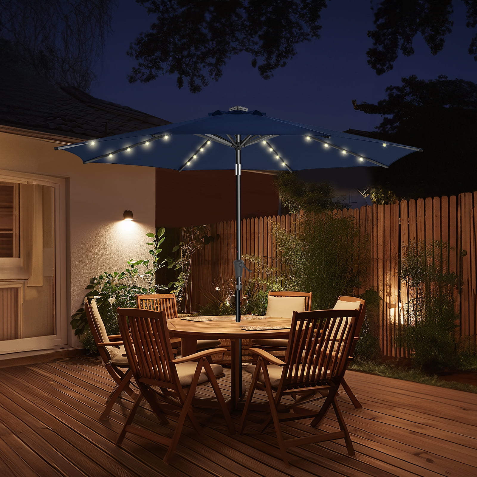 9ft Solar Polyester 32 LED Lighted Patio Umbrella with Tilt Adjustment ...