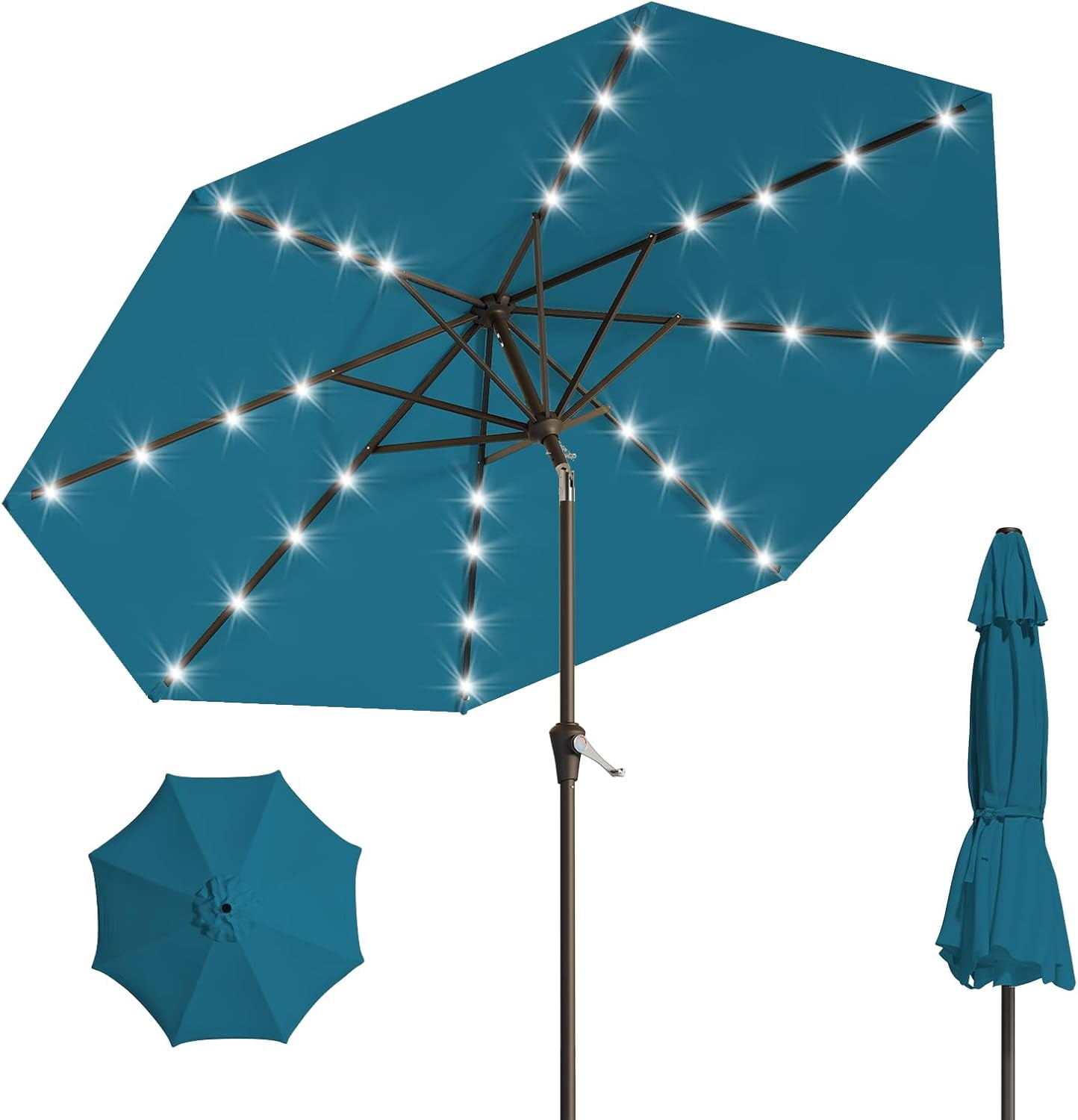 9ft Solar-Powered Patio Umbrella with 32 LED Lights – Tilt & Crank ...