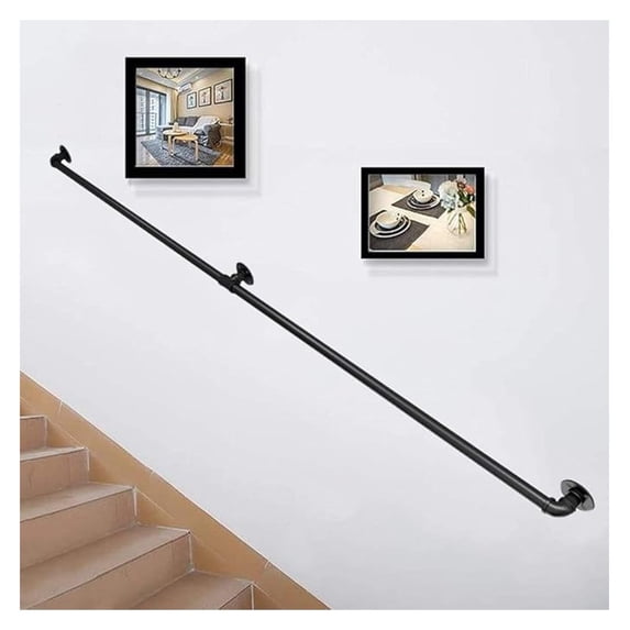 9ft Stair Handrail for Indoor Outdoor-Black Railing Non-Slip Grab Bar ...