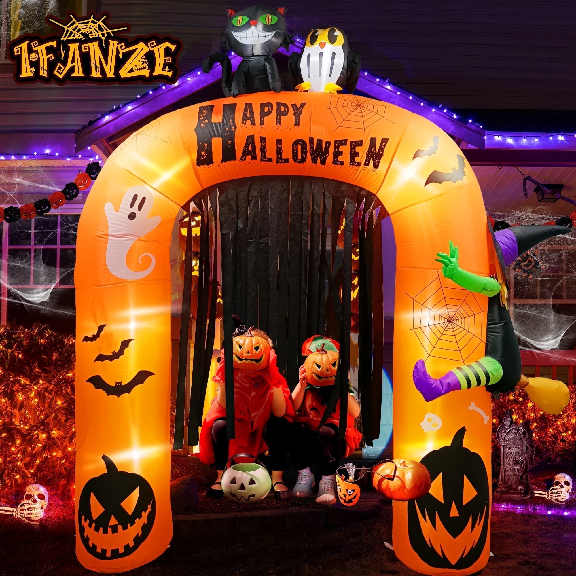 iFanze Large 7.8ft Pre-Lit Halloween Inflatable Pumpkin Arch for Spooky ...