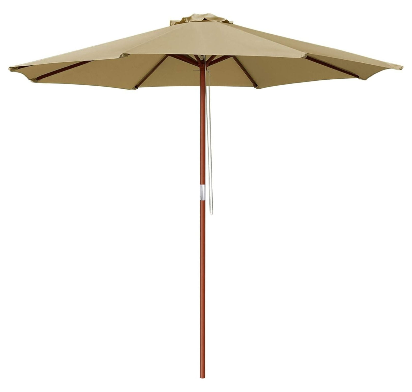9ft Tan Wooden Outdoor Patio Table Umbrella with Pulley Market Garden ...