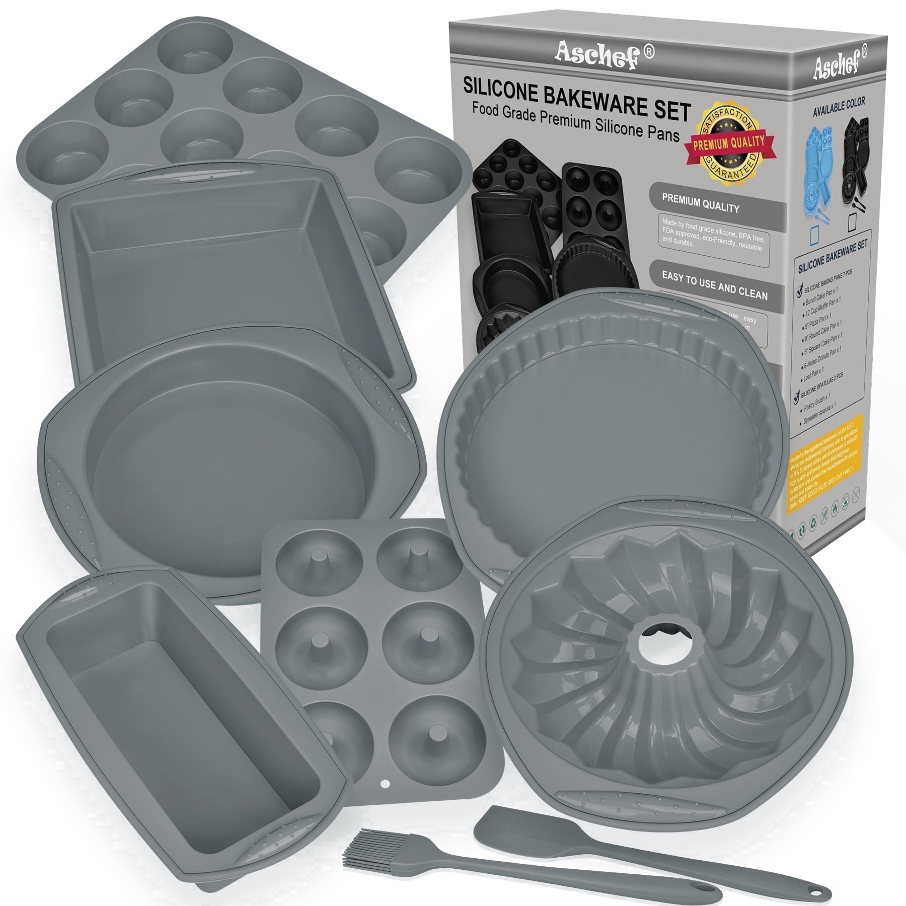 Aschef, 9in1 Nonstick Silicone Baking Pan Set, 9 inch Grey - Walmart.com