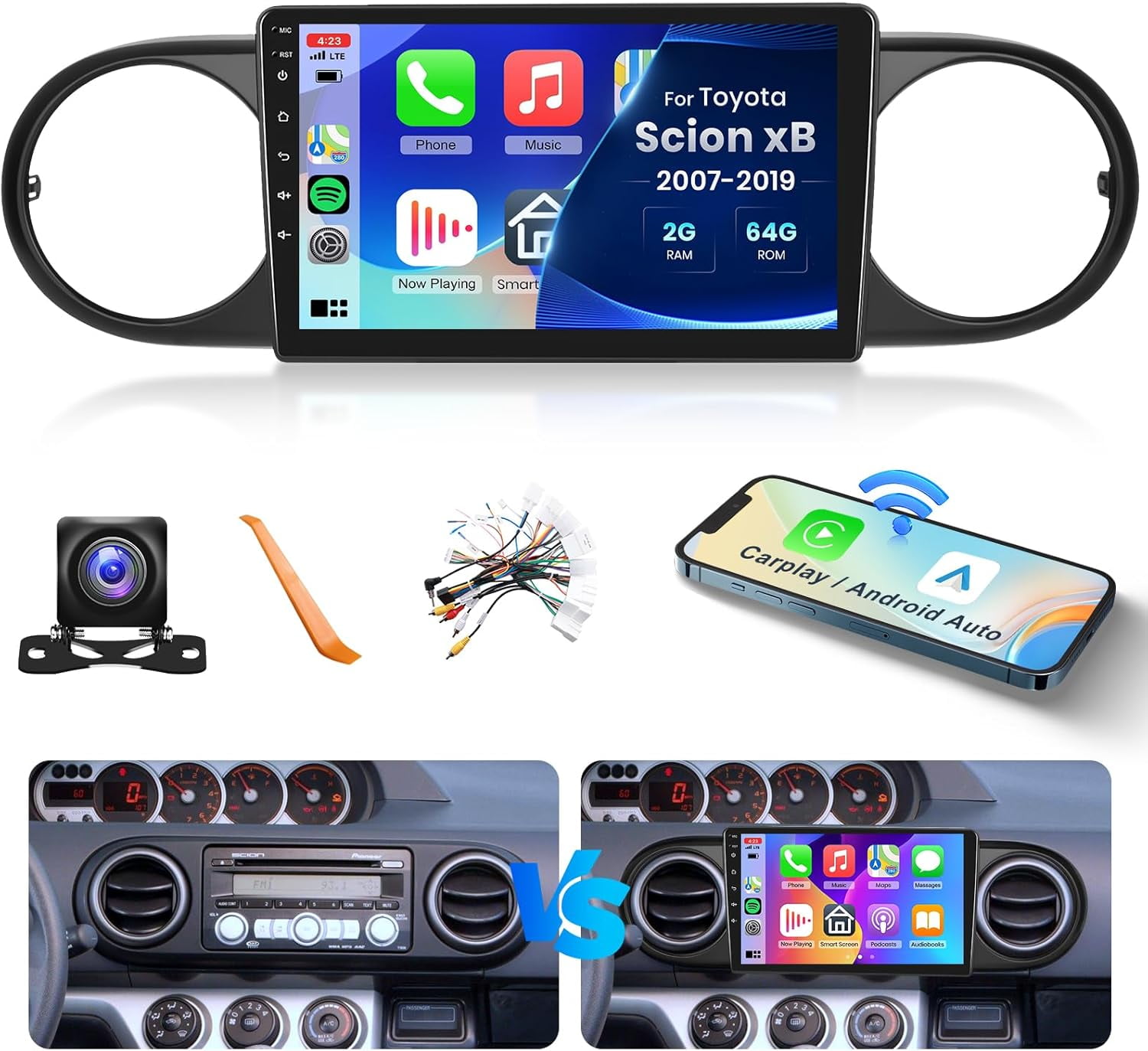 9inch Wireless Car-play Android-auto Compatible for 2007-2019 Toyota ...