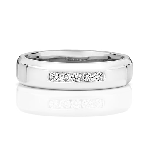 9k White Gold 5mm Bevelled Court Comfort Women 5 Stones Diamond Wedding ...