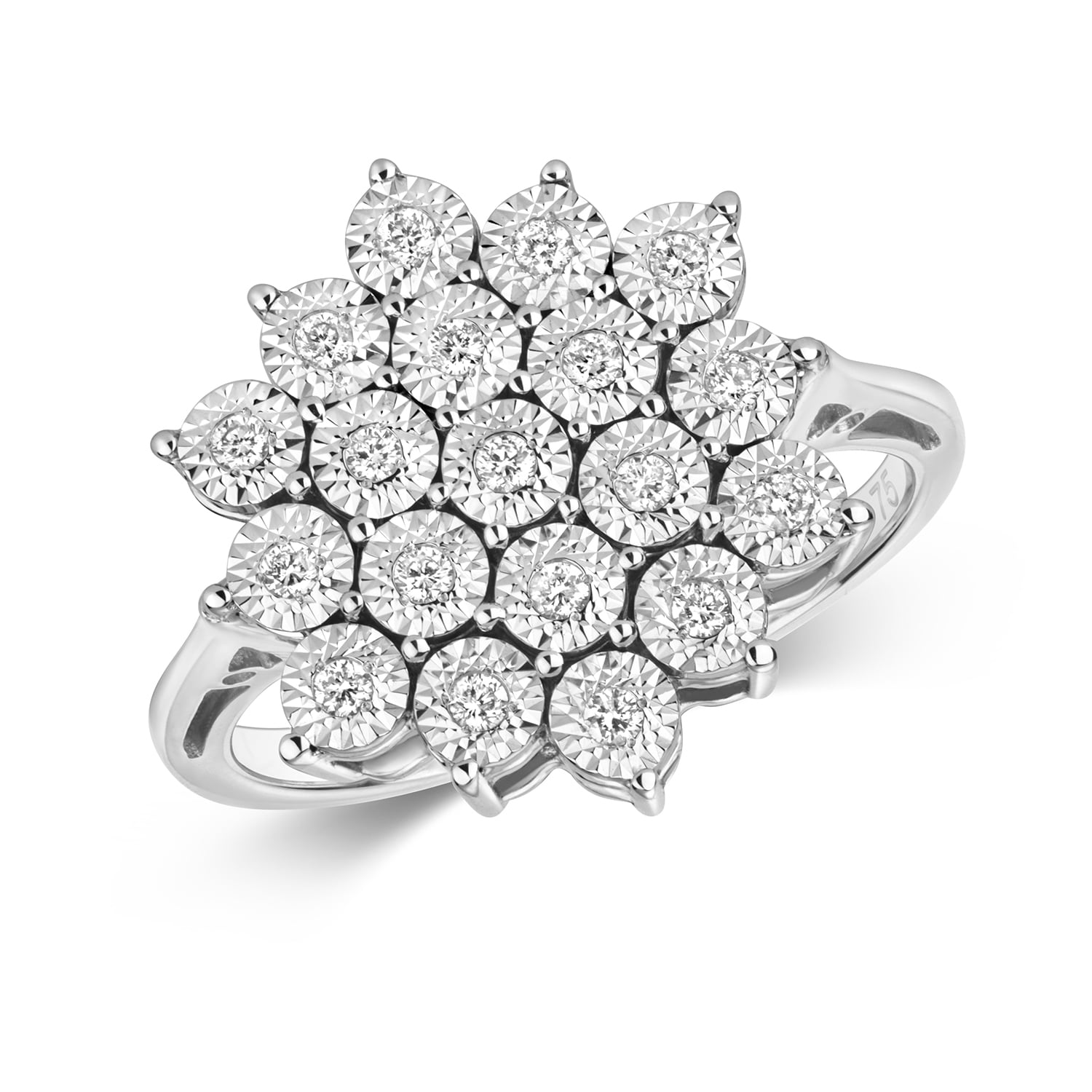 9k White Gold Women Cluster Diamond Ring Brilliant Cut 0.20 Carat H ...