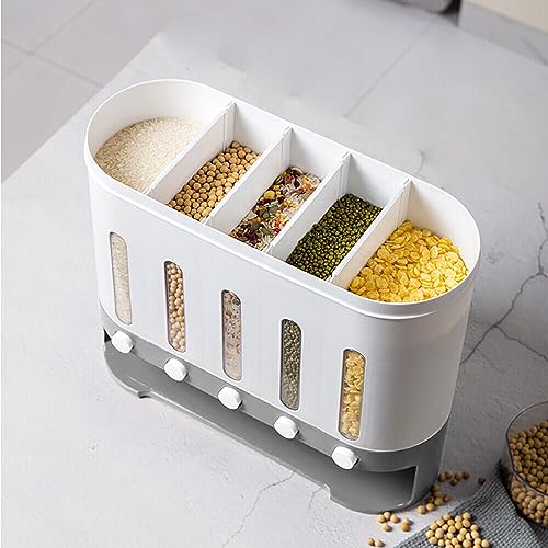 9kg Wall Mounted Cereal Dispenser, 5-Grid Dry Food Dispenser Rice Grain ...