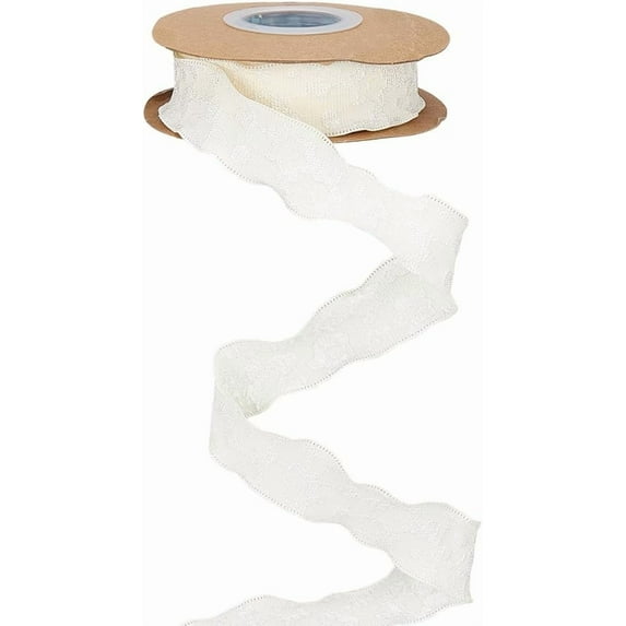 9m*25mm Chiffon Flower Ribbon White Puff Pleated Trim Wired Floral ...