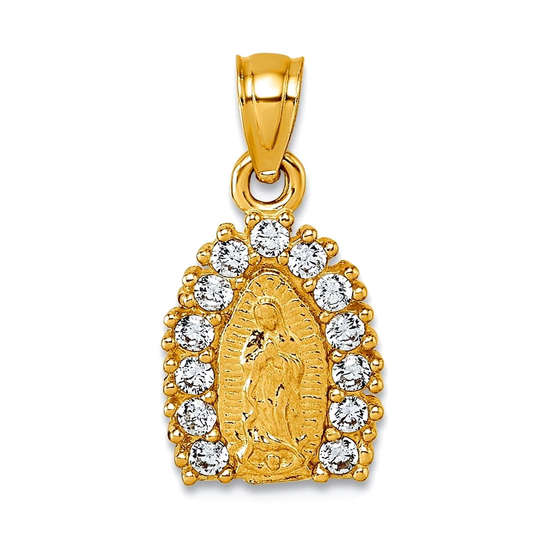 9mm 14k Solid Yellow Gold Polished Cubic Zirconia Our Lady Of Guadalupe ...