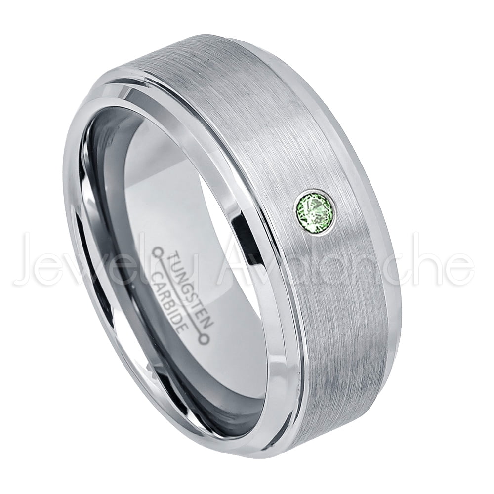 9mm Brushed Men's Tungsten Ring Tungsten Ring - 0.07ct Solitaire ...